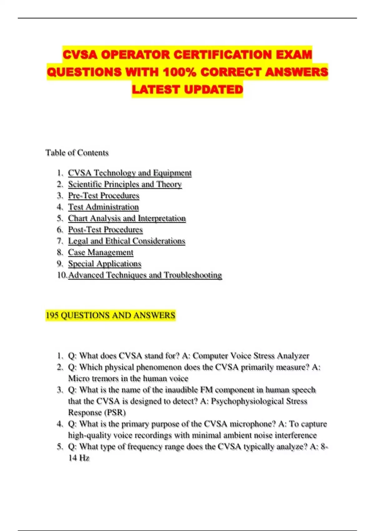 CVSA OPERATOR CERTIFICATION EXAM QUESTIONS WITH 100% CORRECT ANSWERS ...