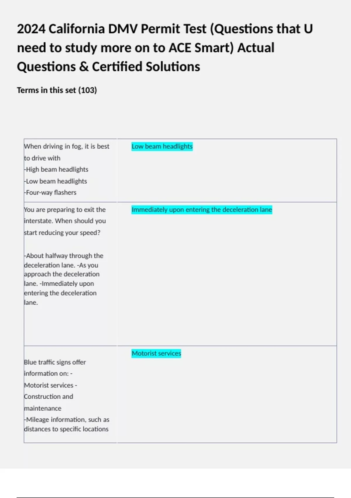 2024 California DMV Permit Test (Questions that U need to study more on ...