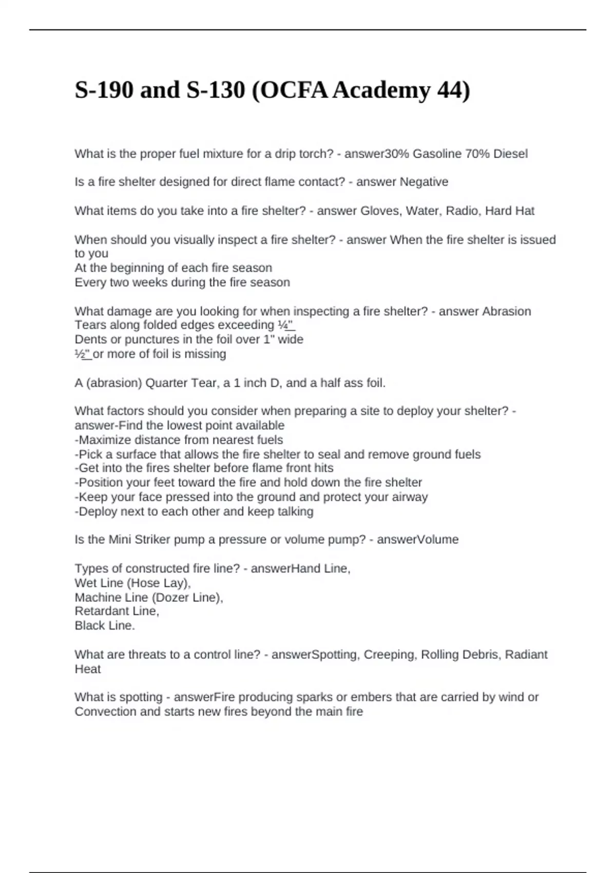 S-190 and S-130 (OCFA Academy 44) Questions with Solutions - S-190 - Stuvia US