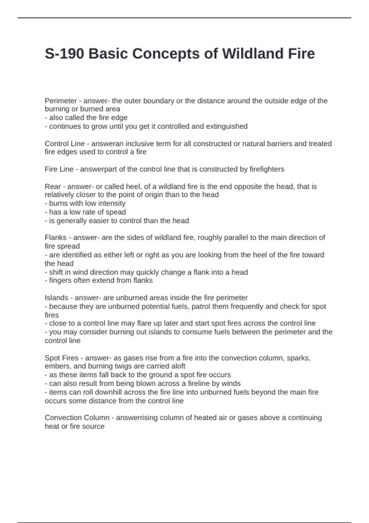 S-190 Basic Concepts of Wildland Fire Questions with Complete Solutions ...