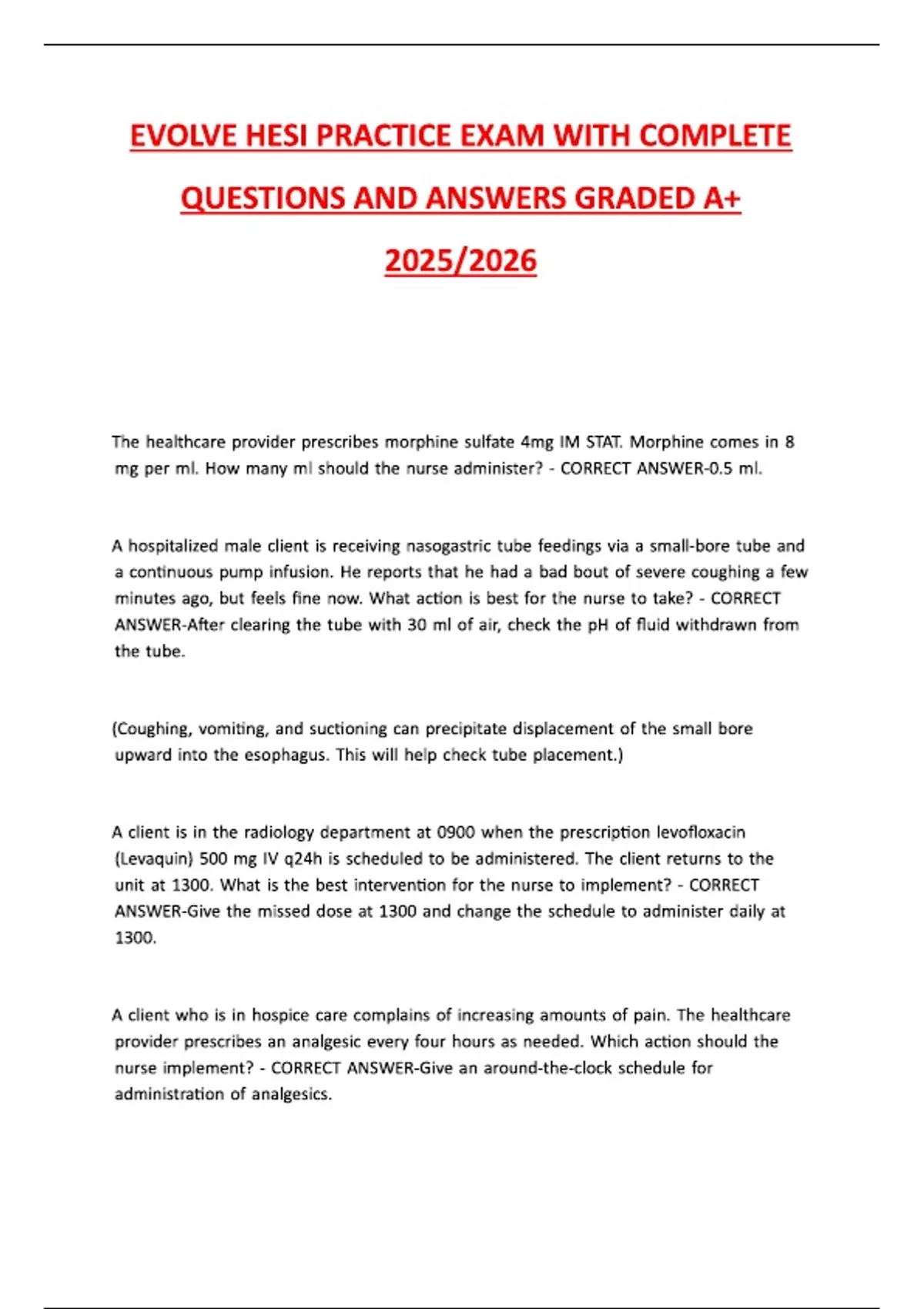 EVOLVE HESI PRACTICE EXAM WITH COMPLETE QUESTIONS AND ANSWERS GRADED A+ ...