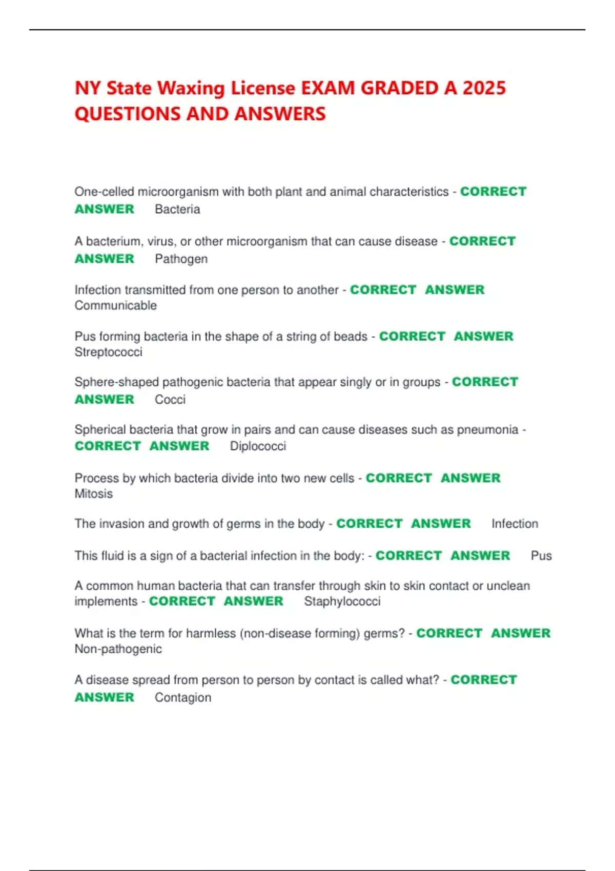 NY State Waxing License EXAM GRADED A 2025 QUESTIONS AND ANSWERS - NY ...