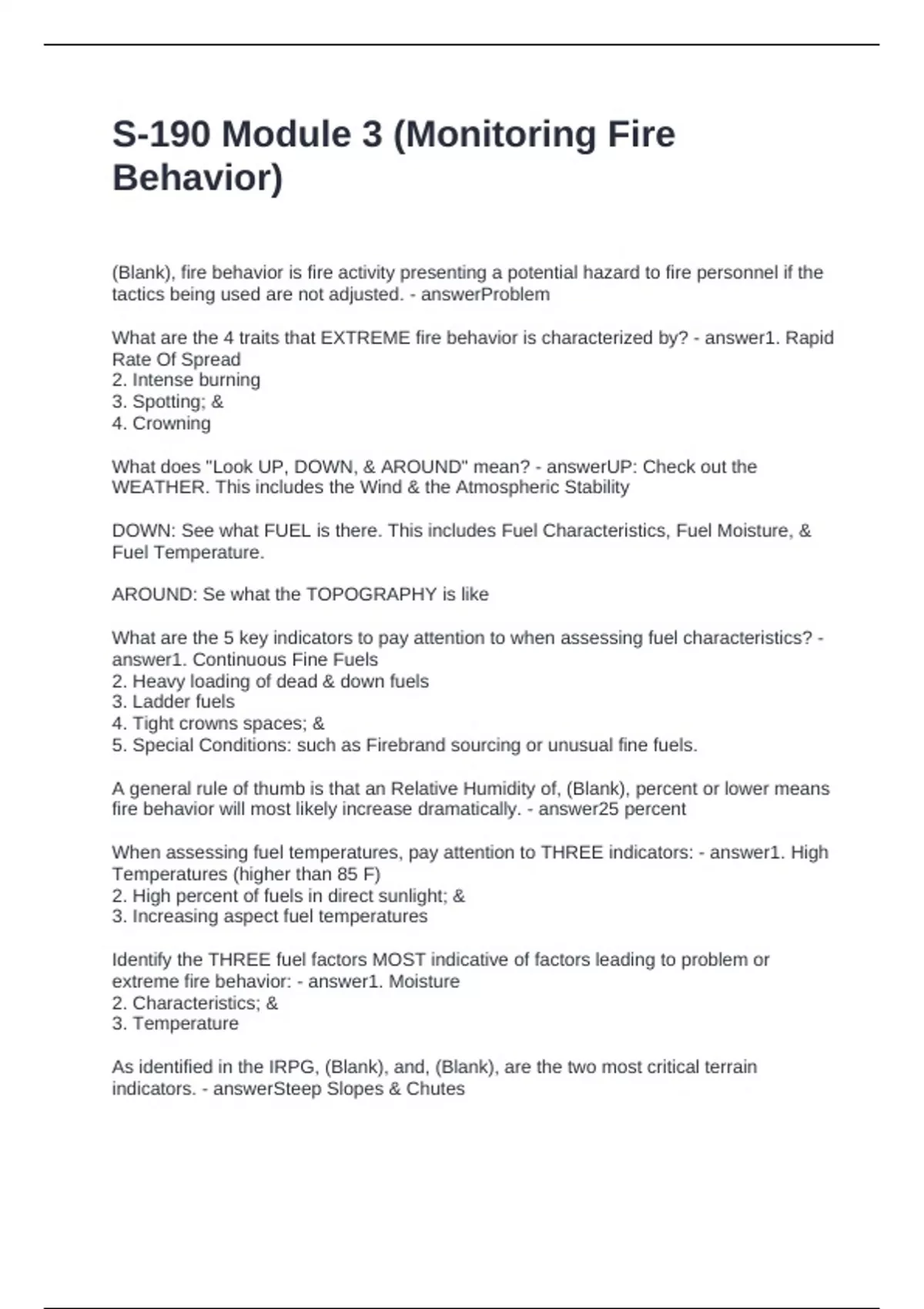 S-190 Module 3 (Monitoring Fire Behavior) Questions with Solutions - S ...
