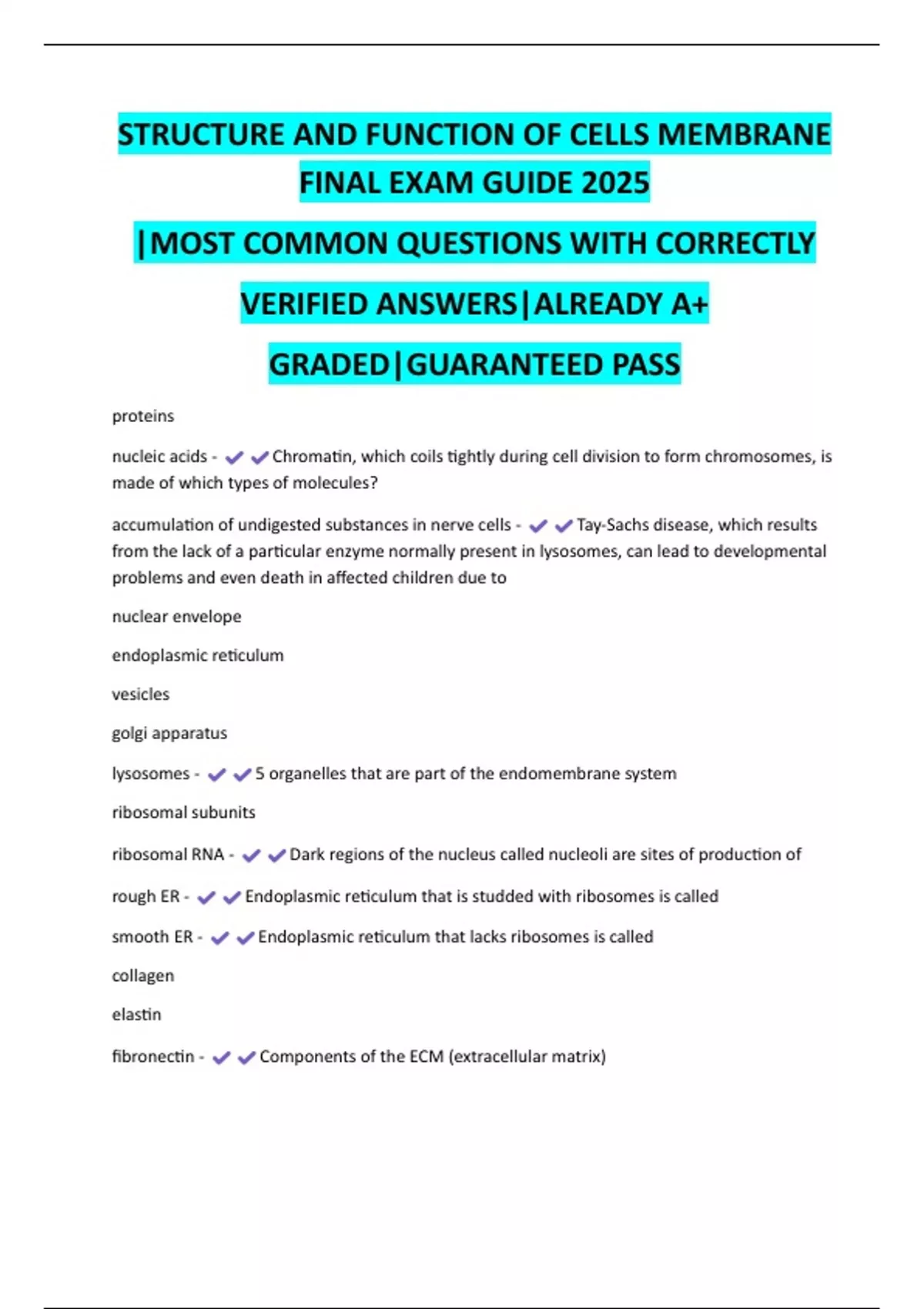 STRUCTURE AND FUNCTION OF CELLS MEMBRANE FINAL EXAM GUIDE 2025 |MOST ...