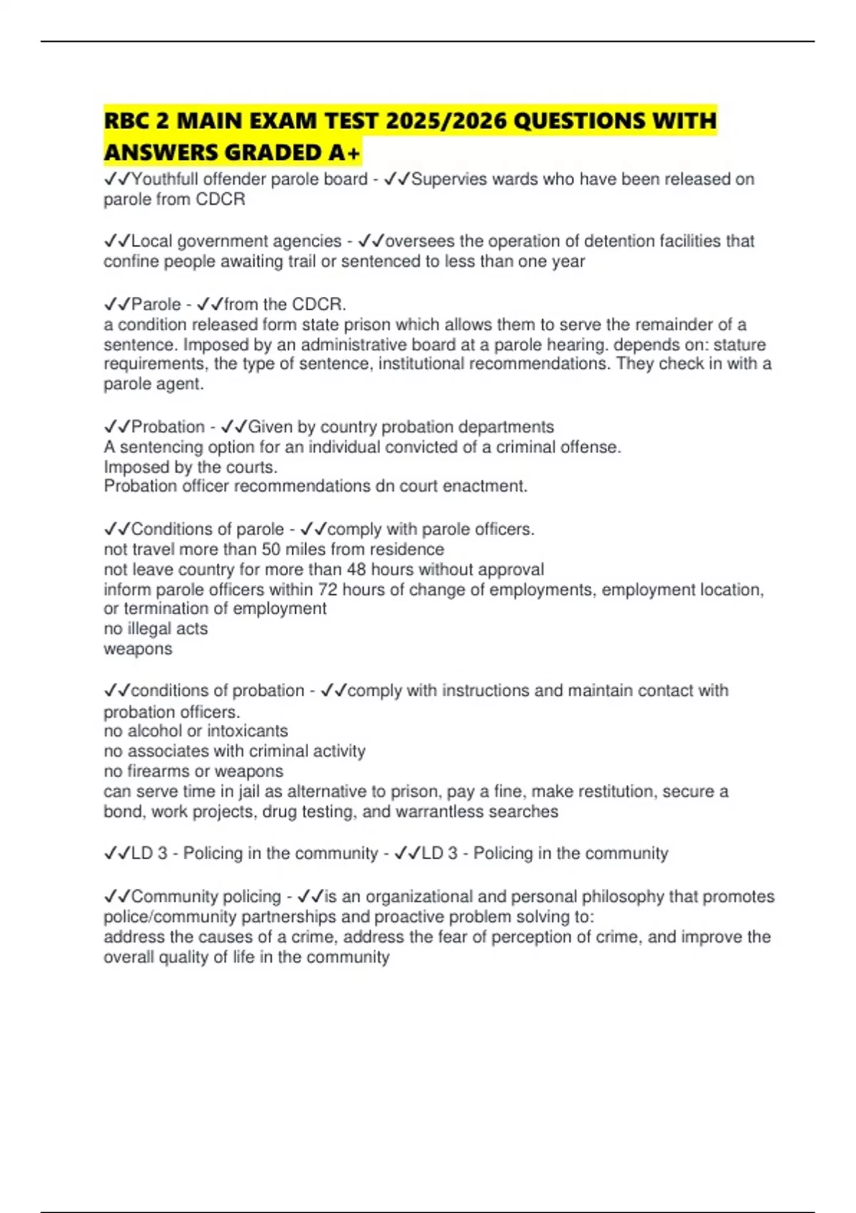 RBC 2 MAIN EXAM TEST 2025/2026 QUESTIONS WITH ANSWERS GRADED A+ - RBC 2 ...