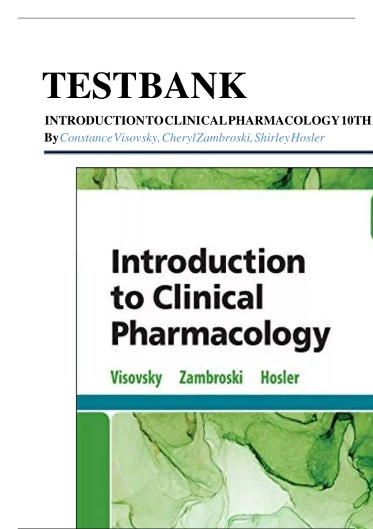 Test Bank For Introduction to Clinical Pharmacology 10th Edition By ...