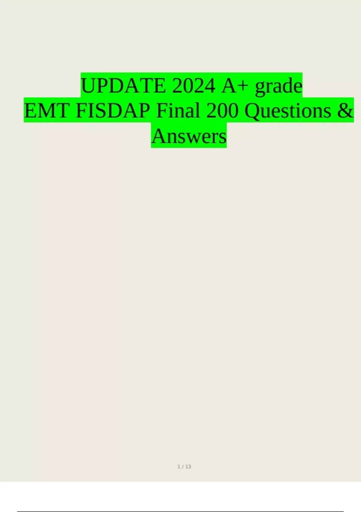 "EMT FISDAP Final Exam 2024 – A+ Grade | 200 Practice Questions with ...