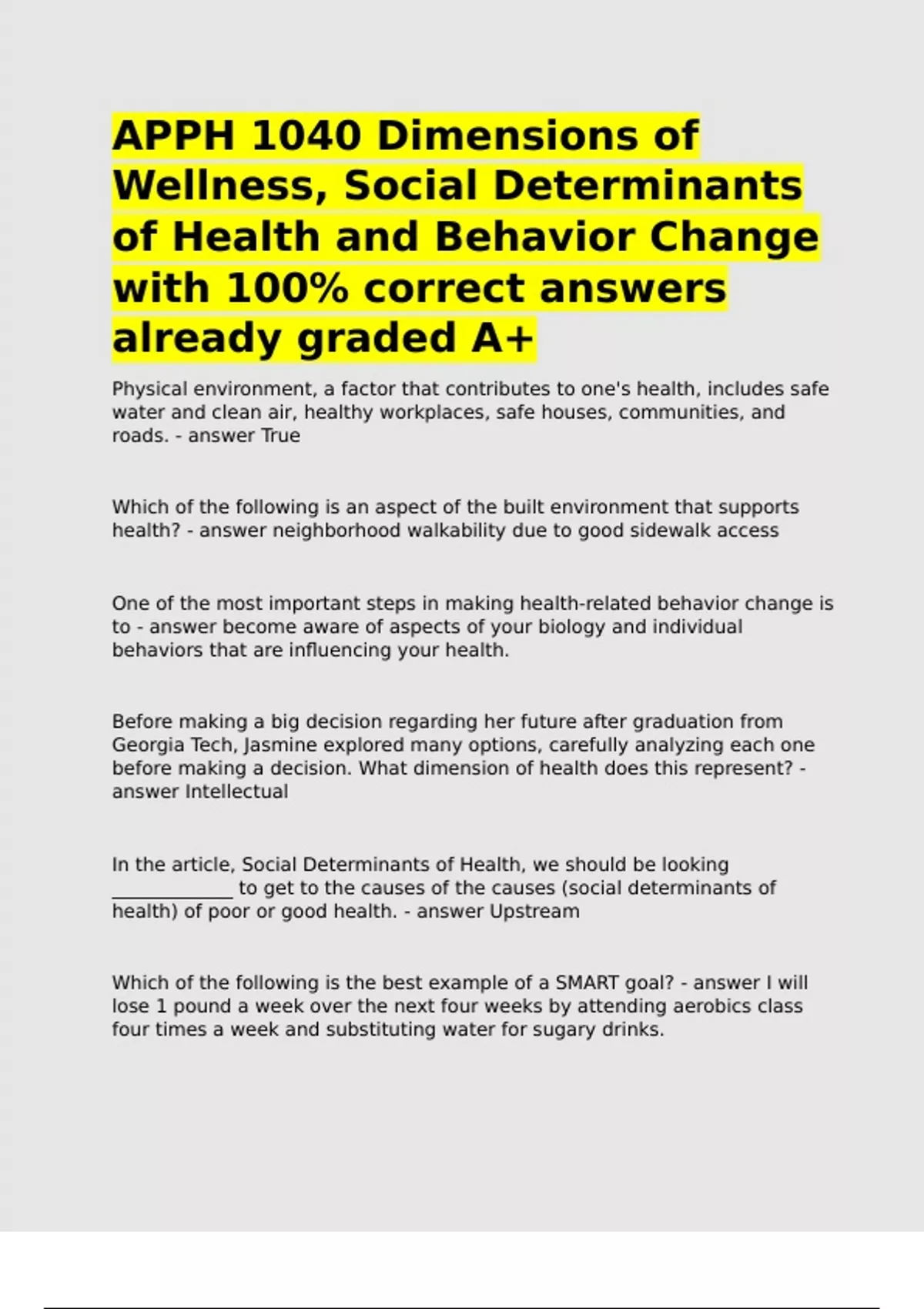 APPH 1040 Dimensions of Wellness, Social Determinants of Health and ...