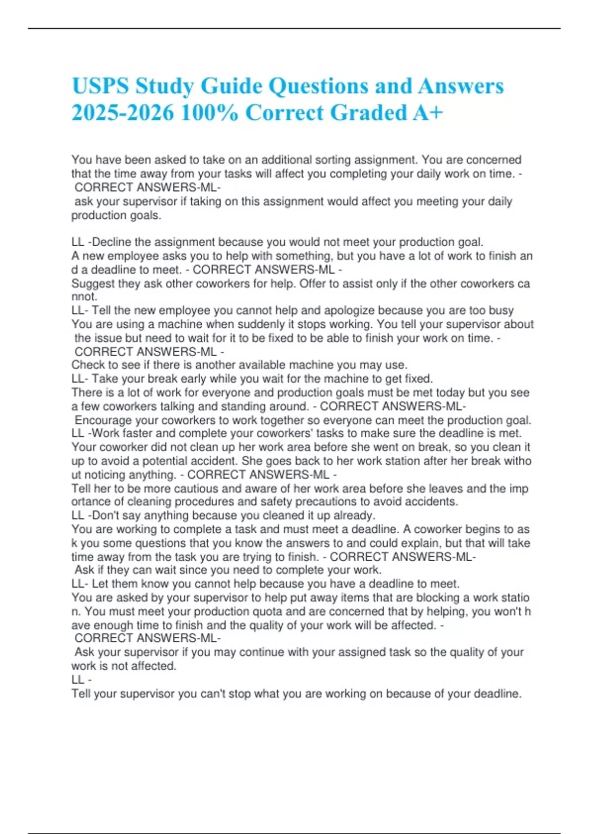 USPS Study Guide Questions and Answers - Correct Graded A+ - Usps ...