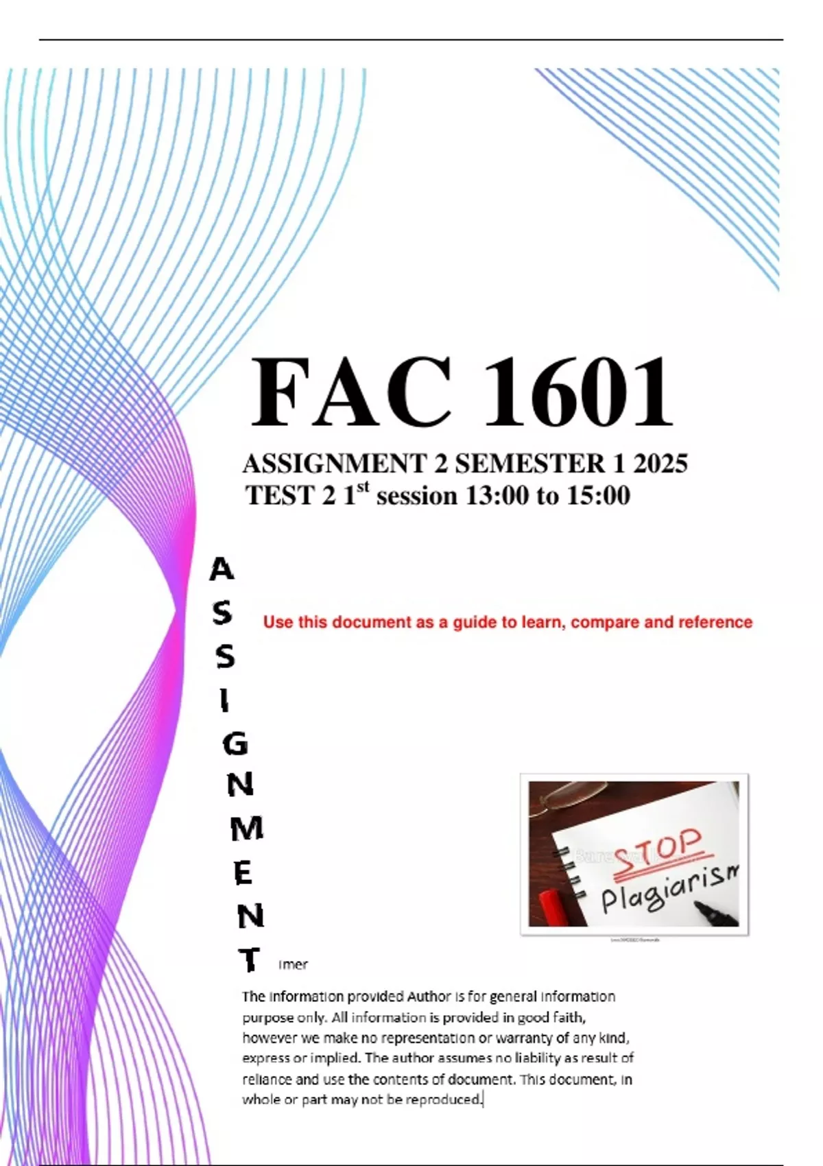 Fac1601 assignment 2 ( Test 2) semester 1 2025 (complete questions and ...