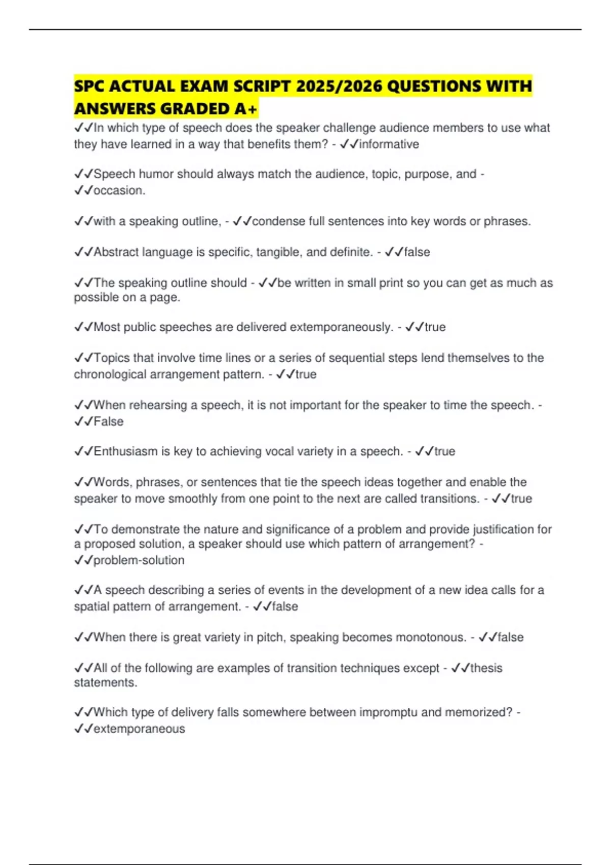 SPC ACTUAL EXAM SCRIPT 2025/2026 QUESTIONS WITH ANSWERS GRADED A+ - SPC ...