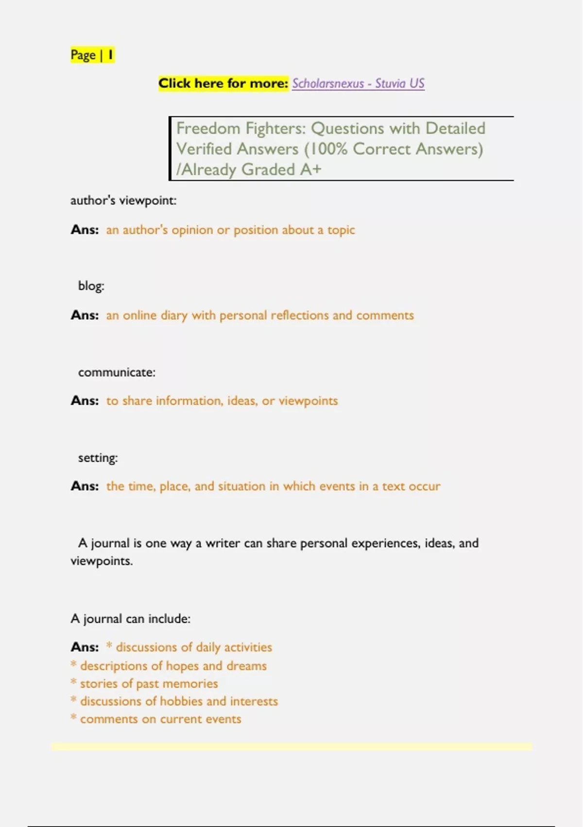 Freedom Fighters: Questions with Detailed Verified Answers (100% ...