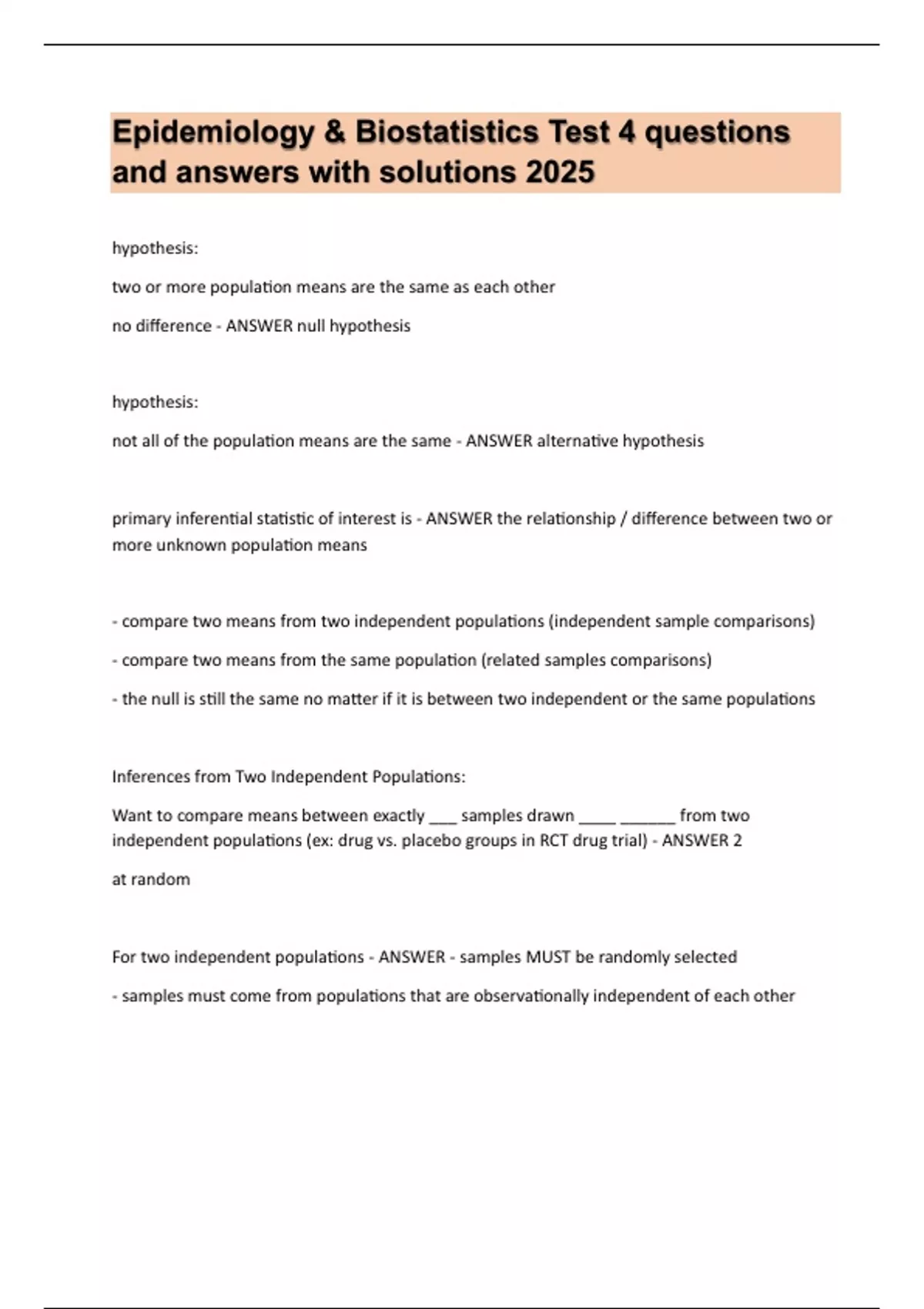 Epidemiology and Biostatistics questions and answers 2025 - Applied Epidemiology and ...