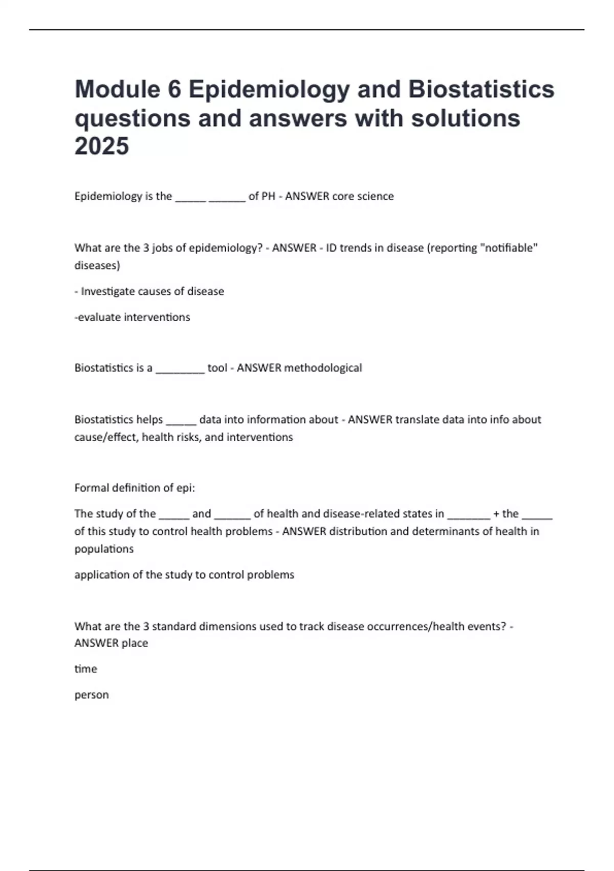 Module 6 Epidemiology and Biostatistics questions and answers with solutions 2025 - Applied ...