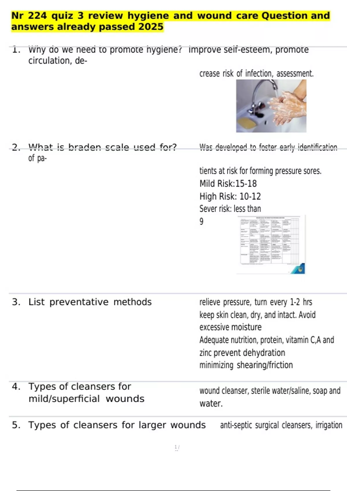 Nr 224 quiz 3 review hygiene and wound care Question and answers ...