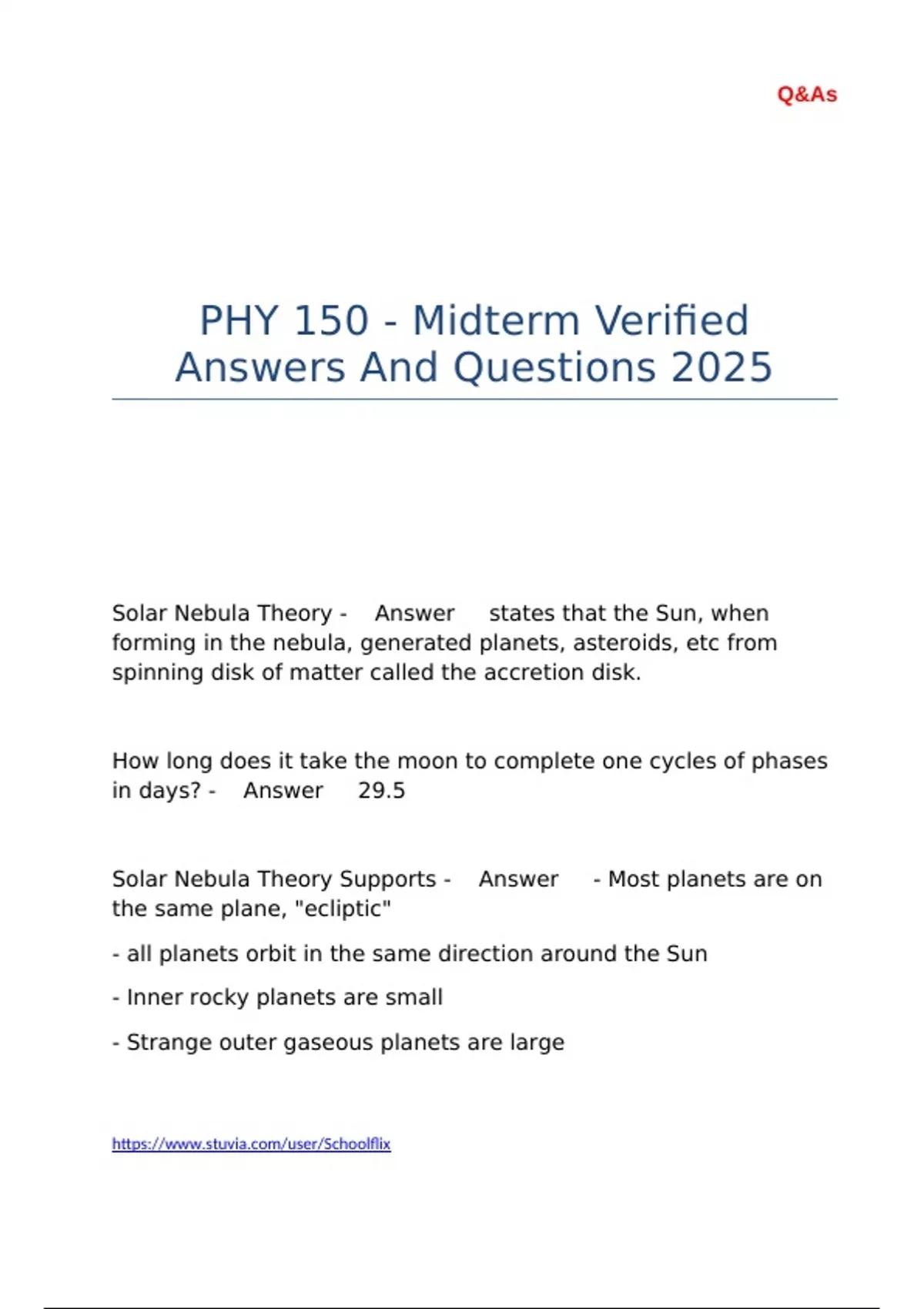PHY 150 - Midterm Verified Answers And Questions 2025 - PHY 150 - Stuvia US