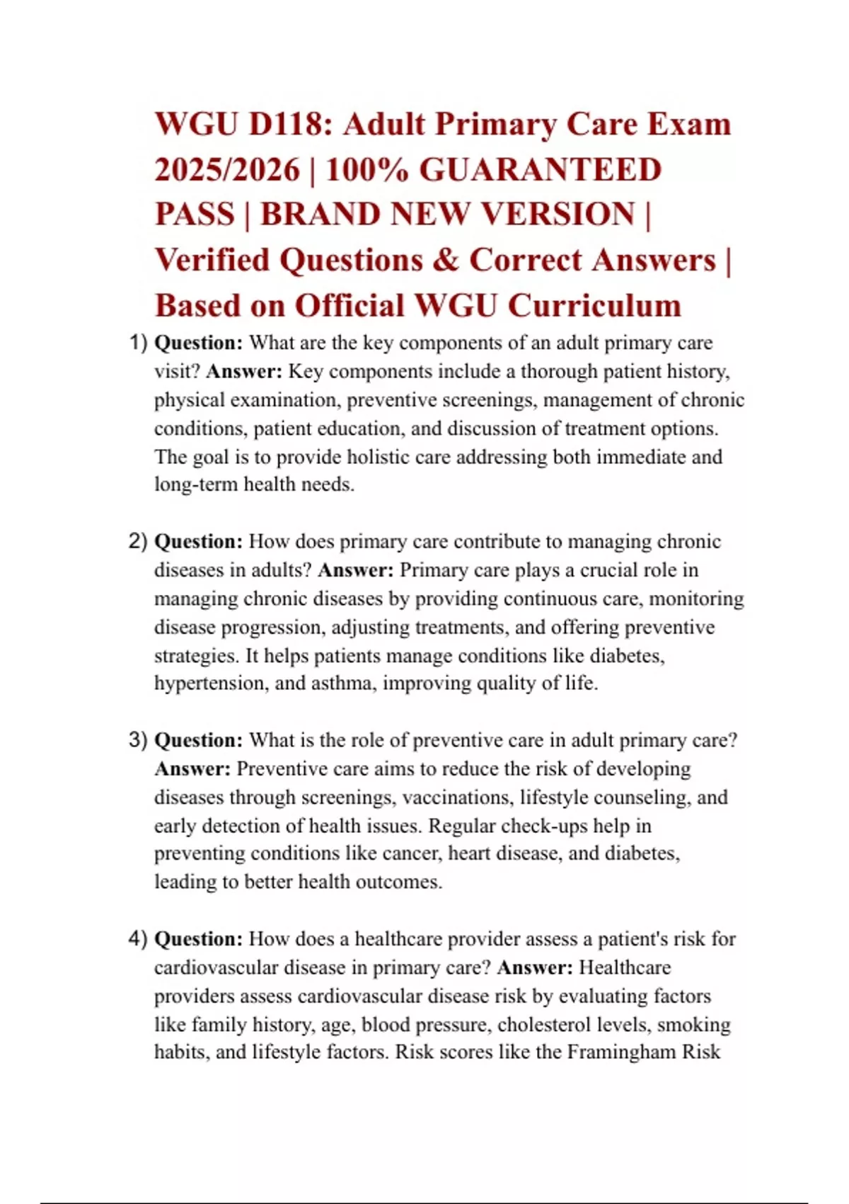 WGU D118: Adult Primary Care Exam 2025/2026 | 100% GUARANTEED PASS | BRAND NEW VERSION ...