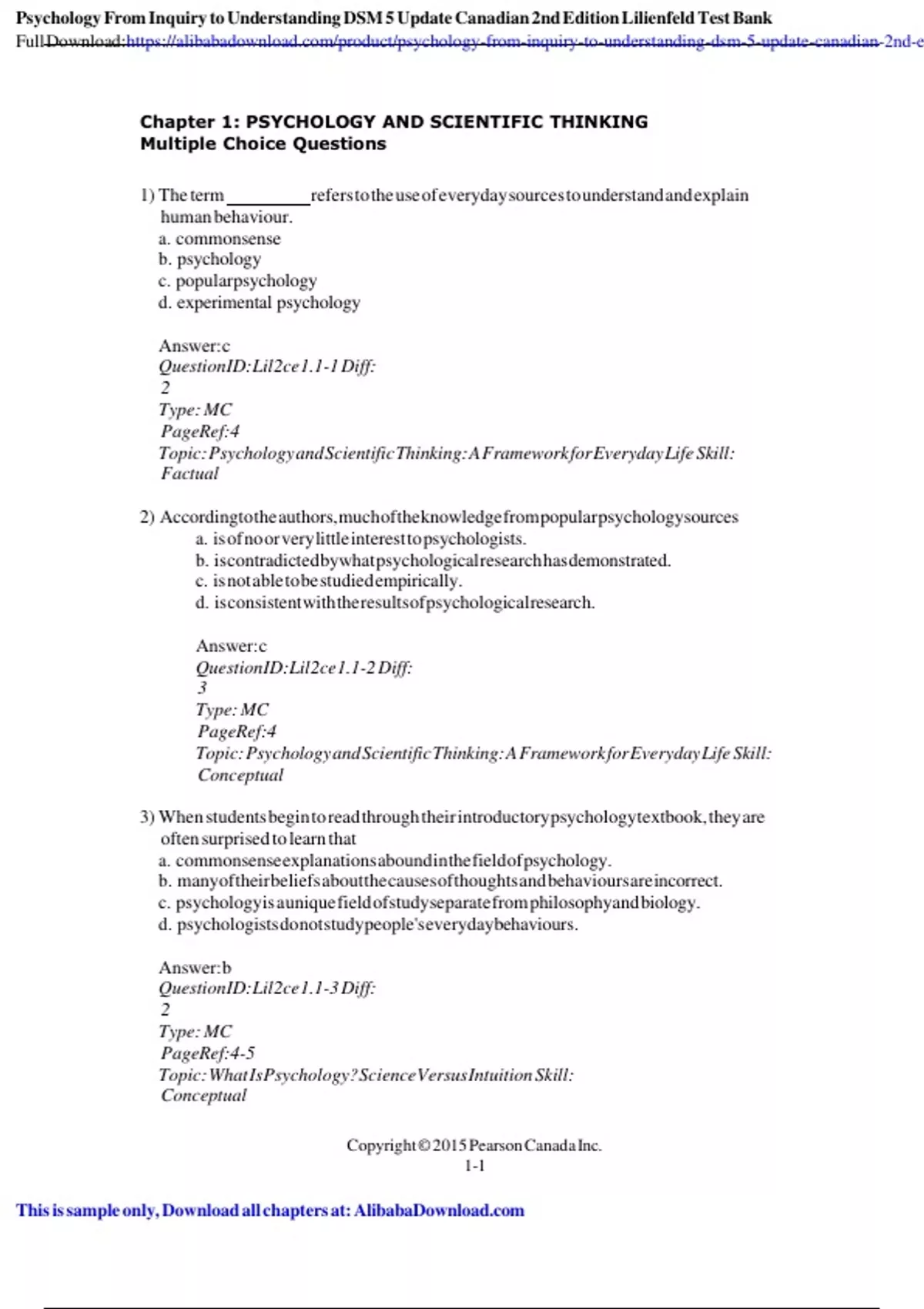 Test Bank - Psychology: From Inquiry to Understanding 5th Edition ...