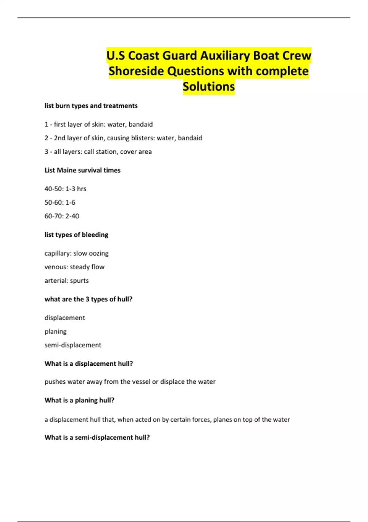 U.S Coast Guard Auxiliary Boat Crew Shoreside Questions with complete ...