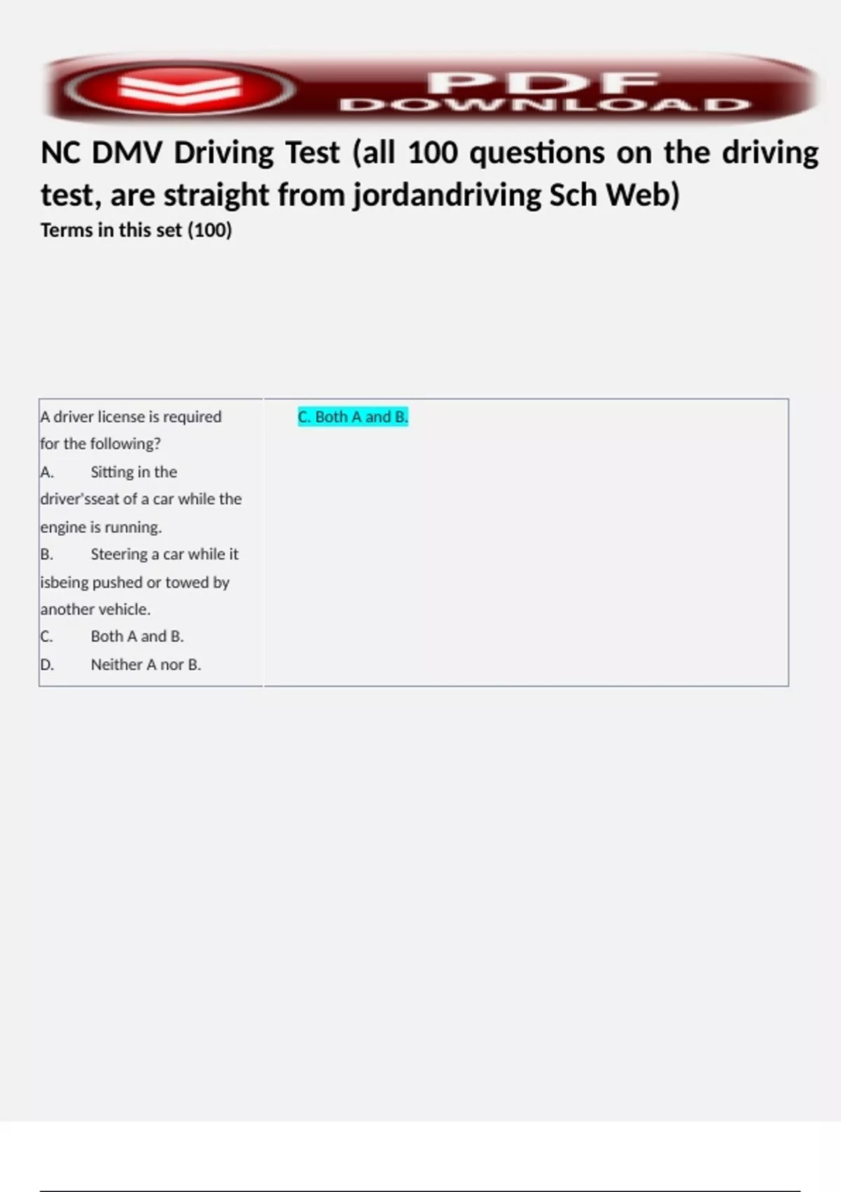 NC DMV Driving Test (all 100 questions on the driving test, are ...
