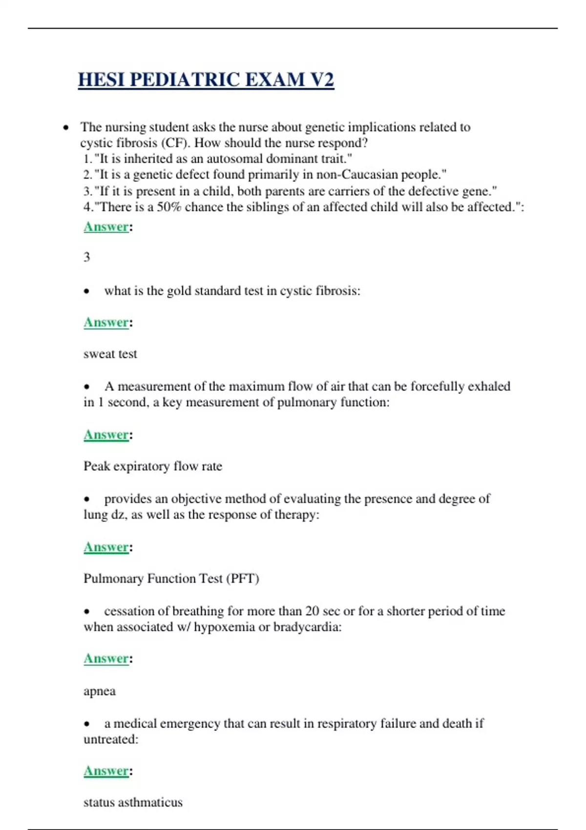 HESI PEDIATRIC EXAM V2 ( UPDATED 2025 ) | QUESTIONS WITH 100% VERIFIED ...