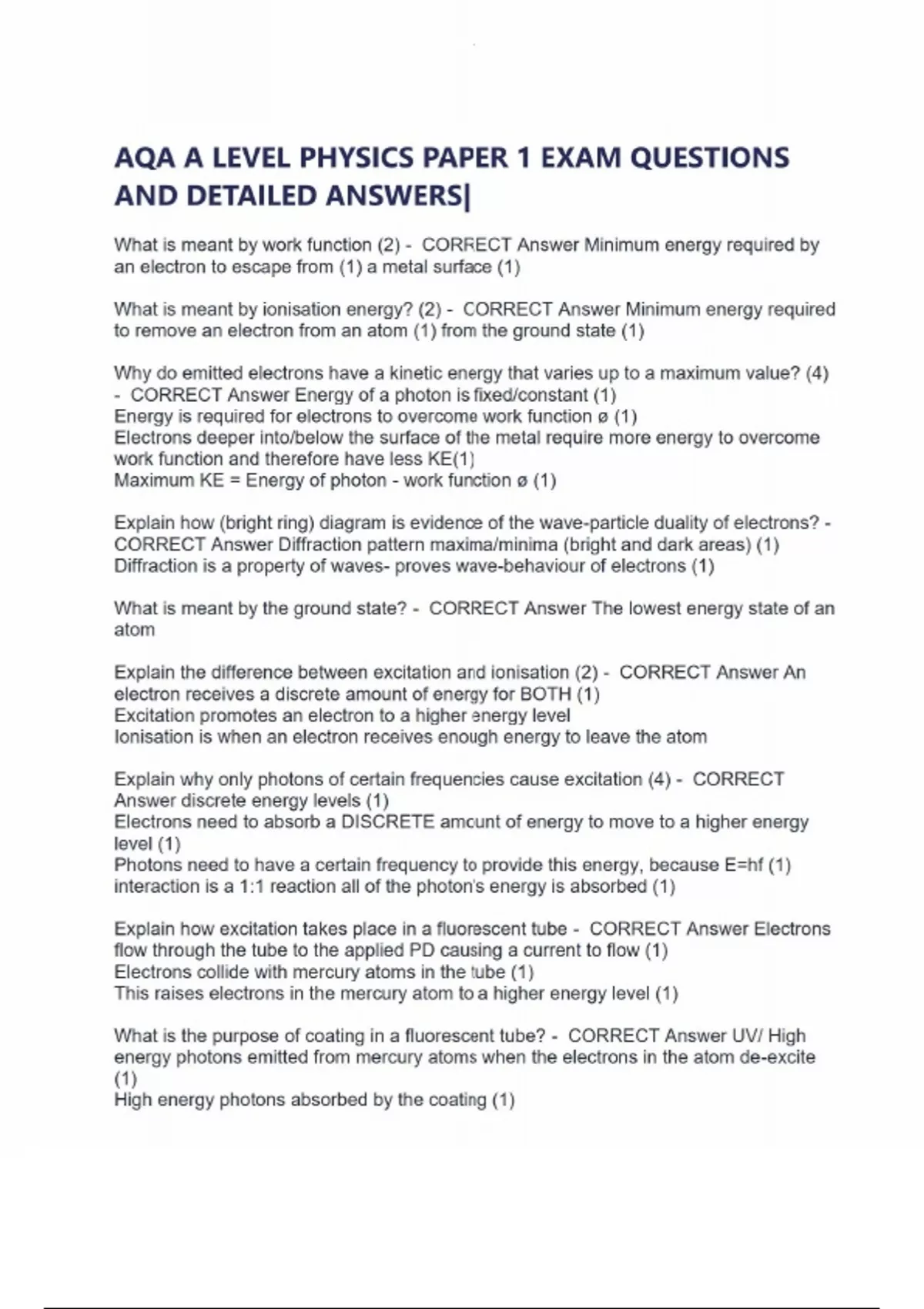 AQA A LEVEL PHYSICS PAPER 1 EXAM QUESTIONS AND DETAILED ANSWERS| - AQA ...
