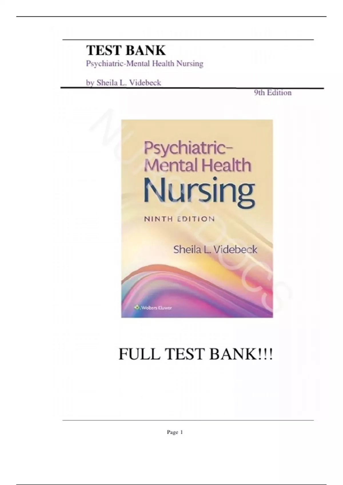 Test Bank - Psychiatric Mental Health Nursing, 9th Edition ( Sheila L ...