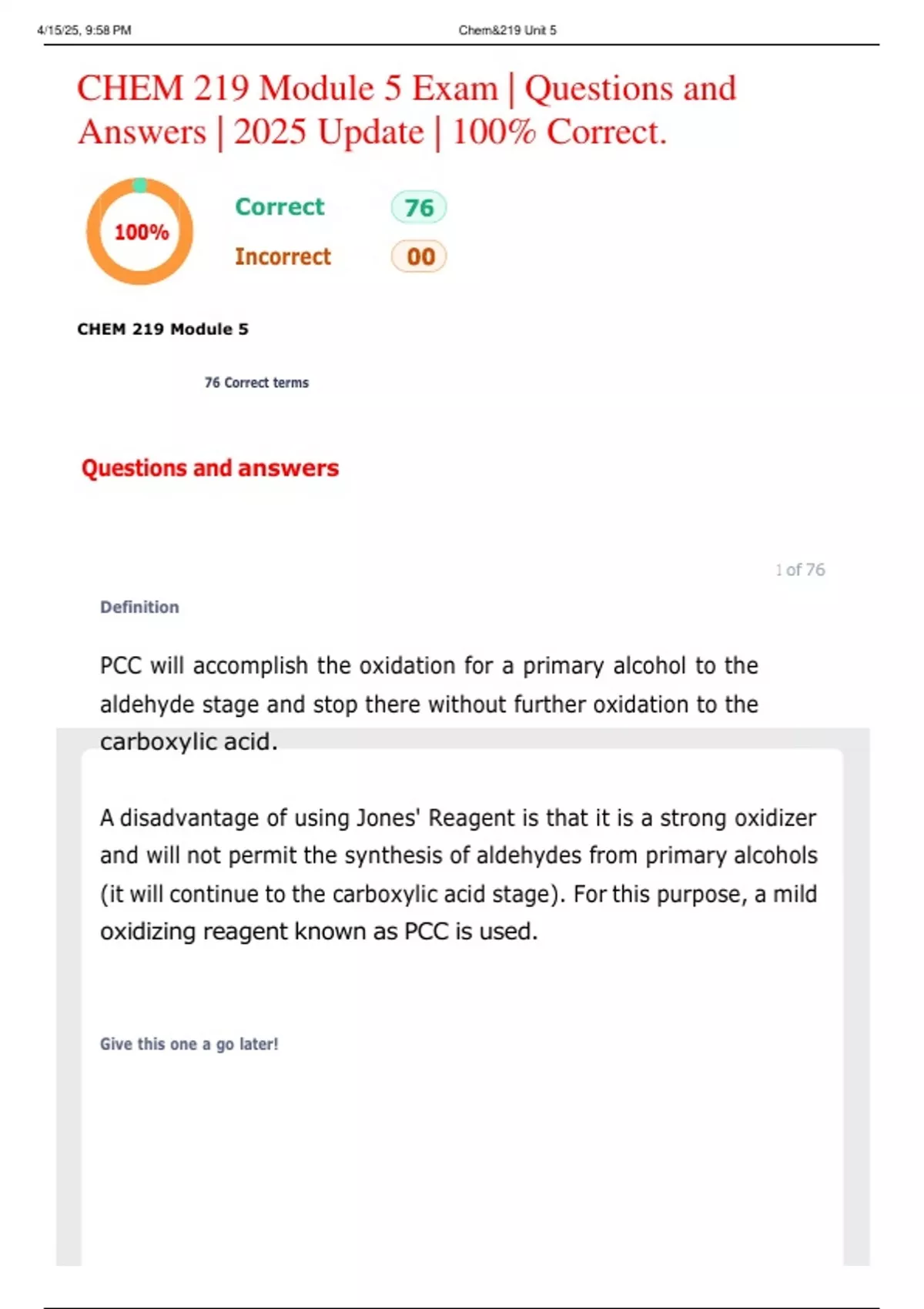CHEM 219 Module 5 Exam | Questions and Answers | 2025 Update | 100% ...