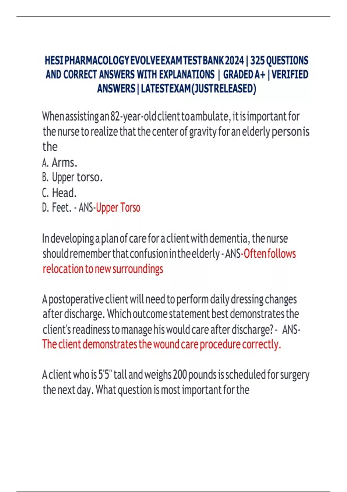 HESI PHARMACOLOGY EVOLVE EXAM TEST BANK 2024 | 325 QUESTIONS AND ...