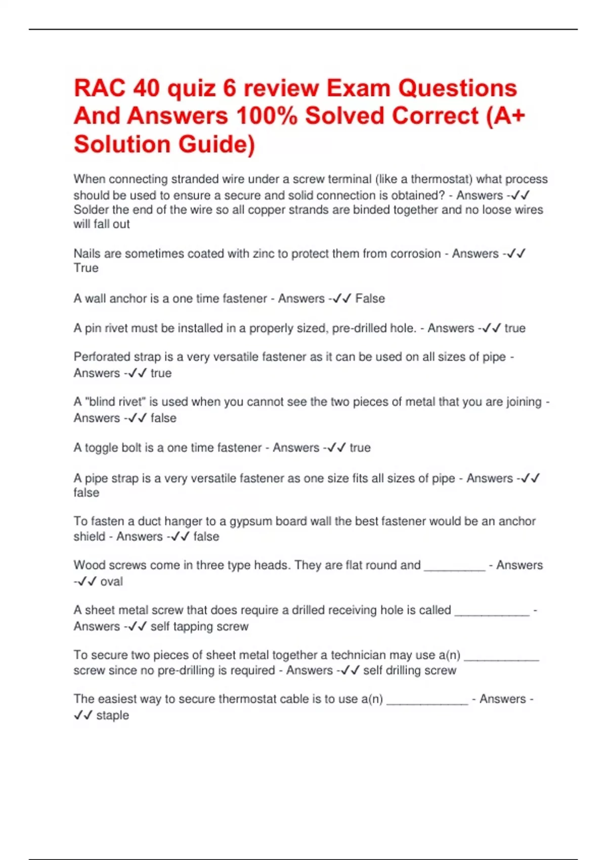 RAC 40 quiz 6 review Exam Questions And Answers 100% Solved Correct (A+ ...