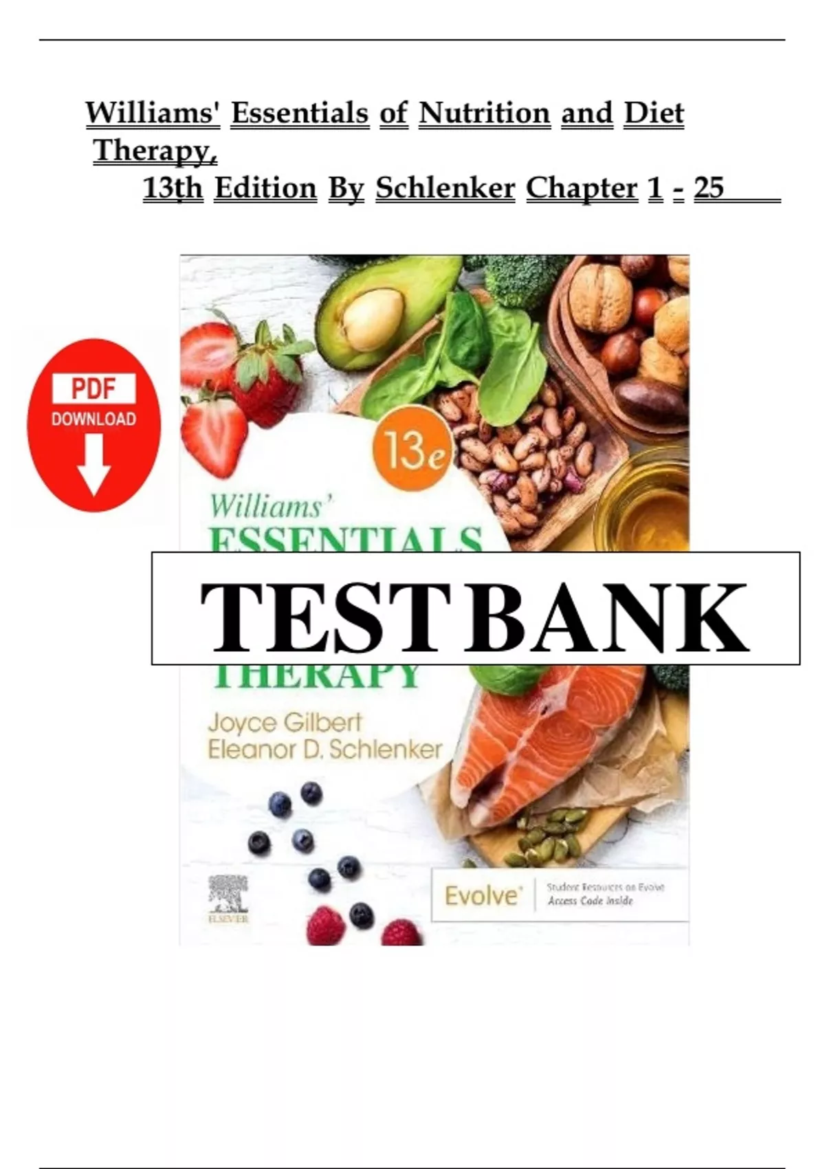 Test Bank - Williams' Basic Nutrition & Diet Therapy 16th Edition by ...