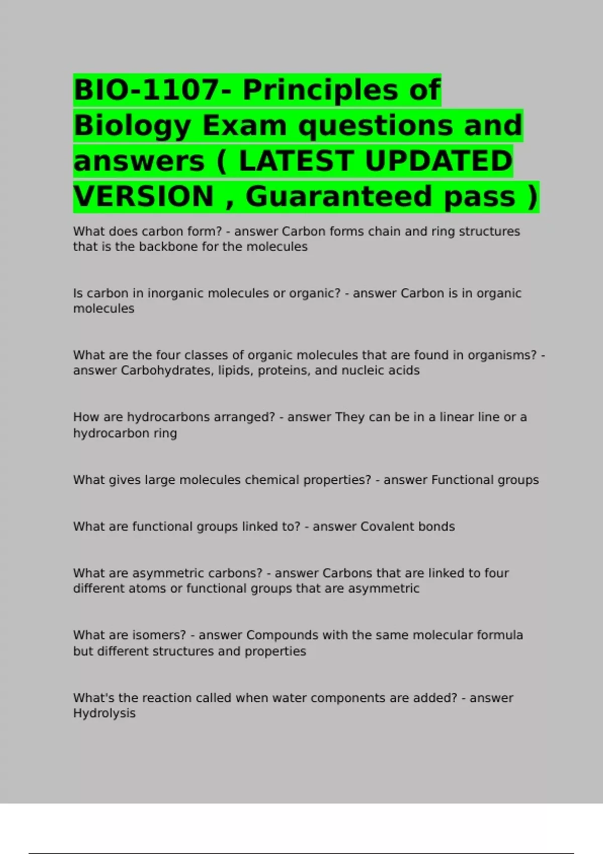 BIO-1107- Principles of Biology Exam questions and answers ( LATEST ...