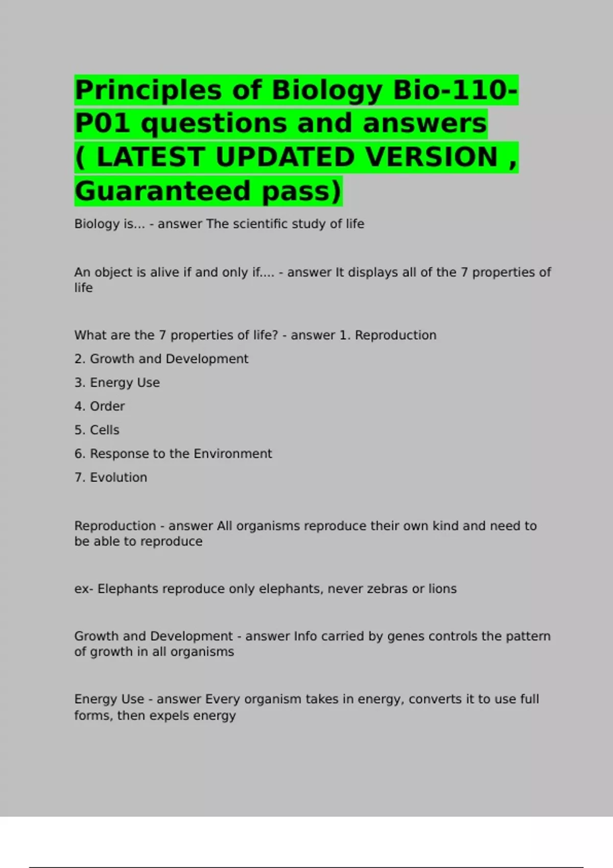 Principles of Biology Bio-110-P01 questions and answers ( LATEST ...