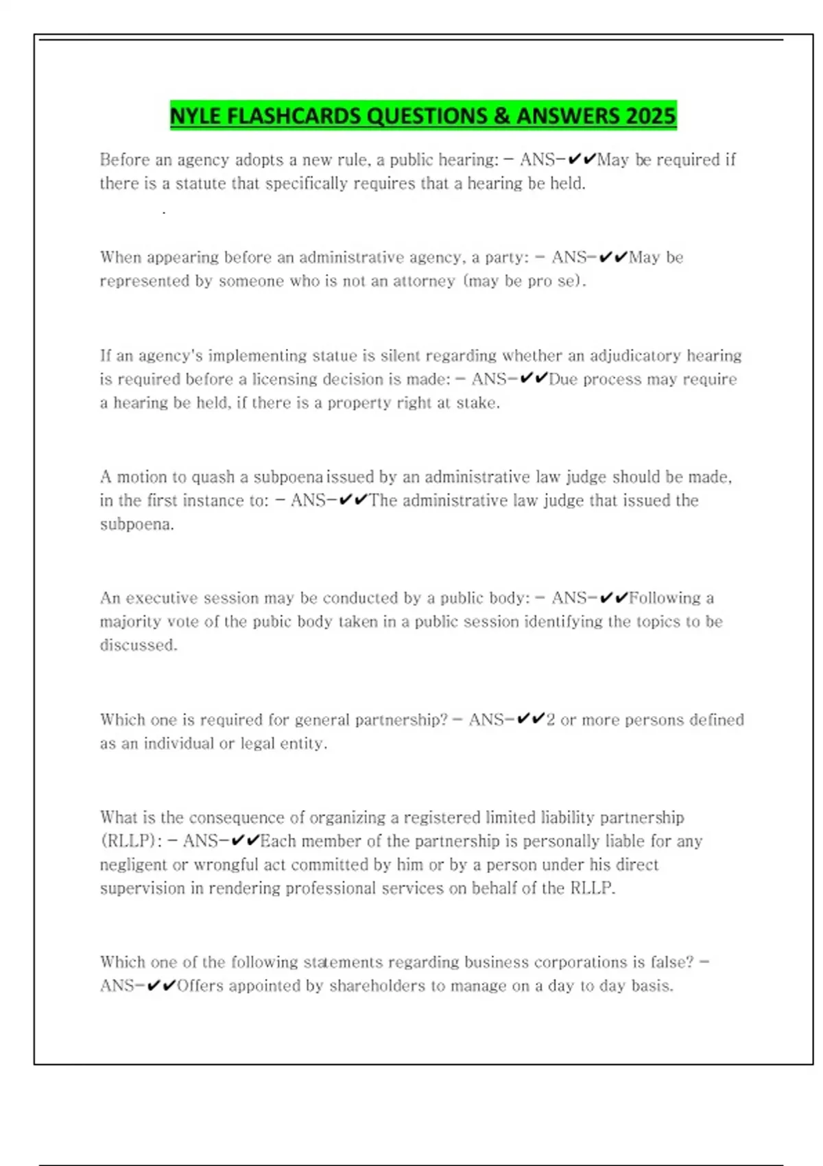 NYLE FLASHCARDS QUESTIONS & ANSWERS 2025 - NYLE FLASHCARDS - Stuvia US