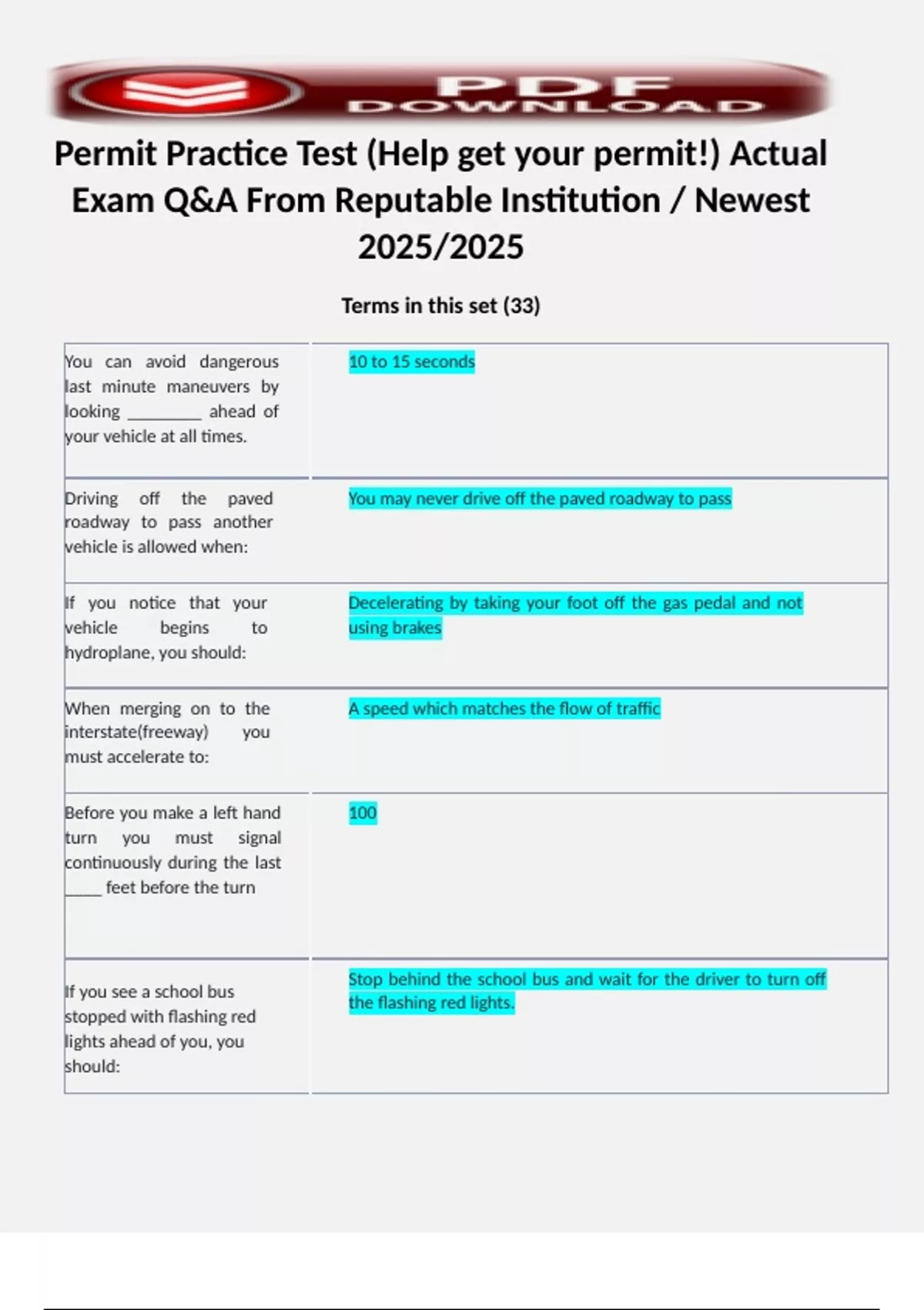 Permit Practice Test (Help get your permit!) Actual Exam Q&A From ...