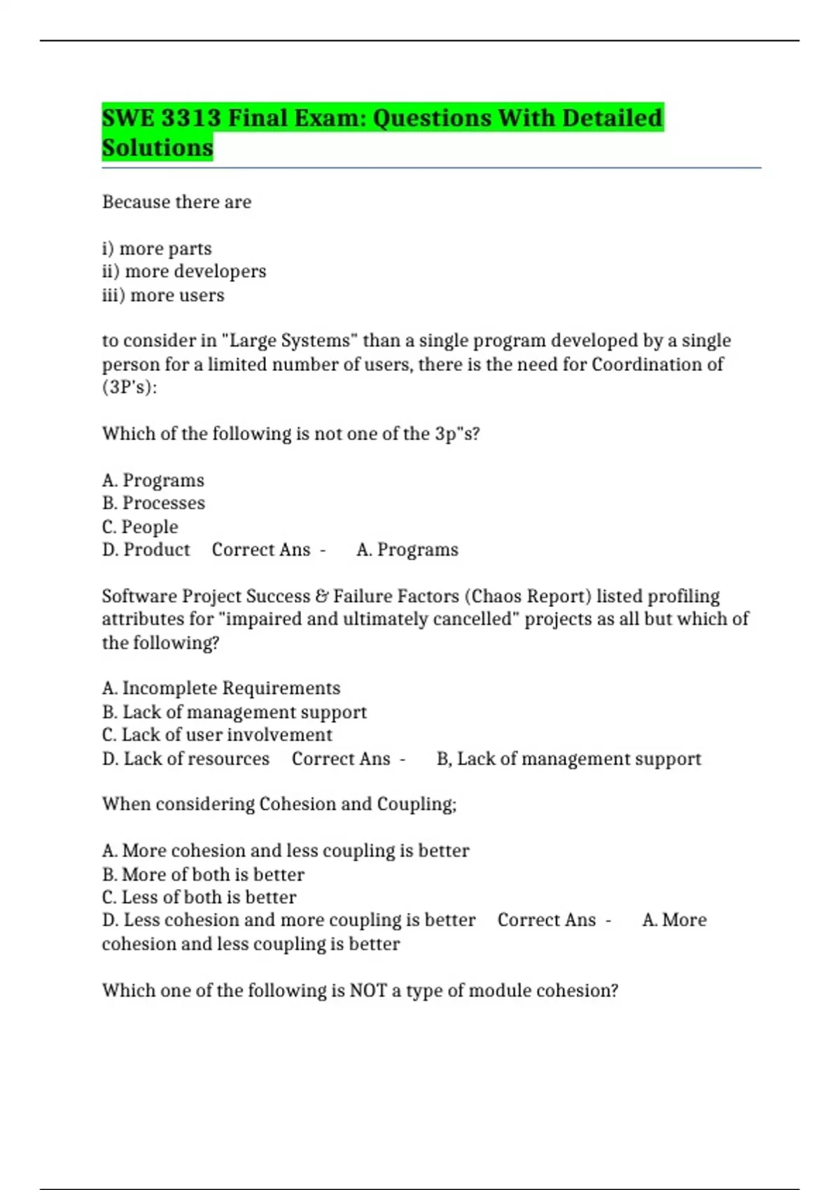 SWE 3313 Final Exam: Questions With Detailed Solutions - SWE 3313 ...