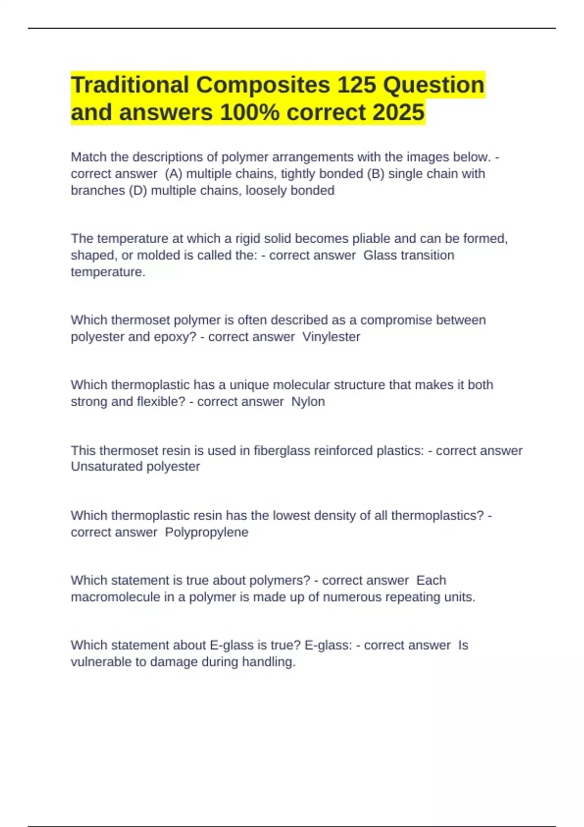 Traditional Composites 125 Question and answers 100% correct 2025 ...