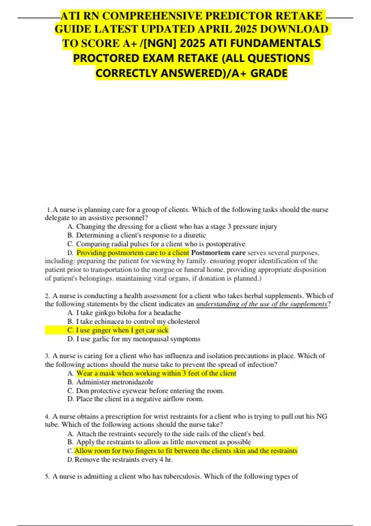 ATI RN COMPREHENSIVE PREDICTOR RETAKE GUIDE LATEST UPDATED APRIL 2025 ...