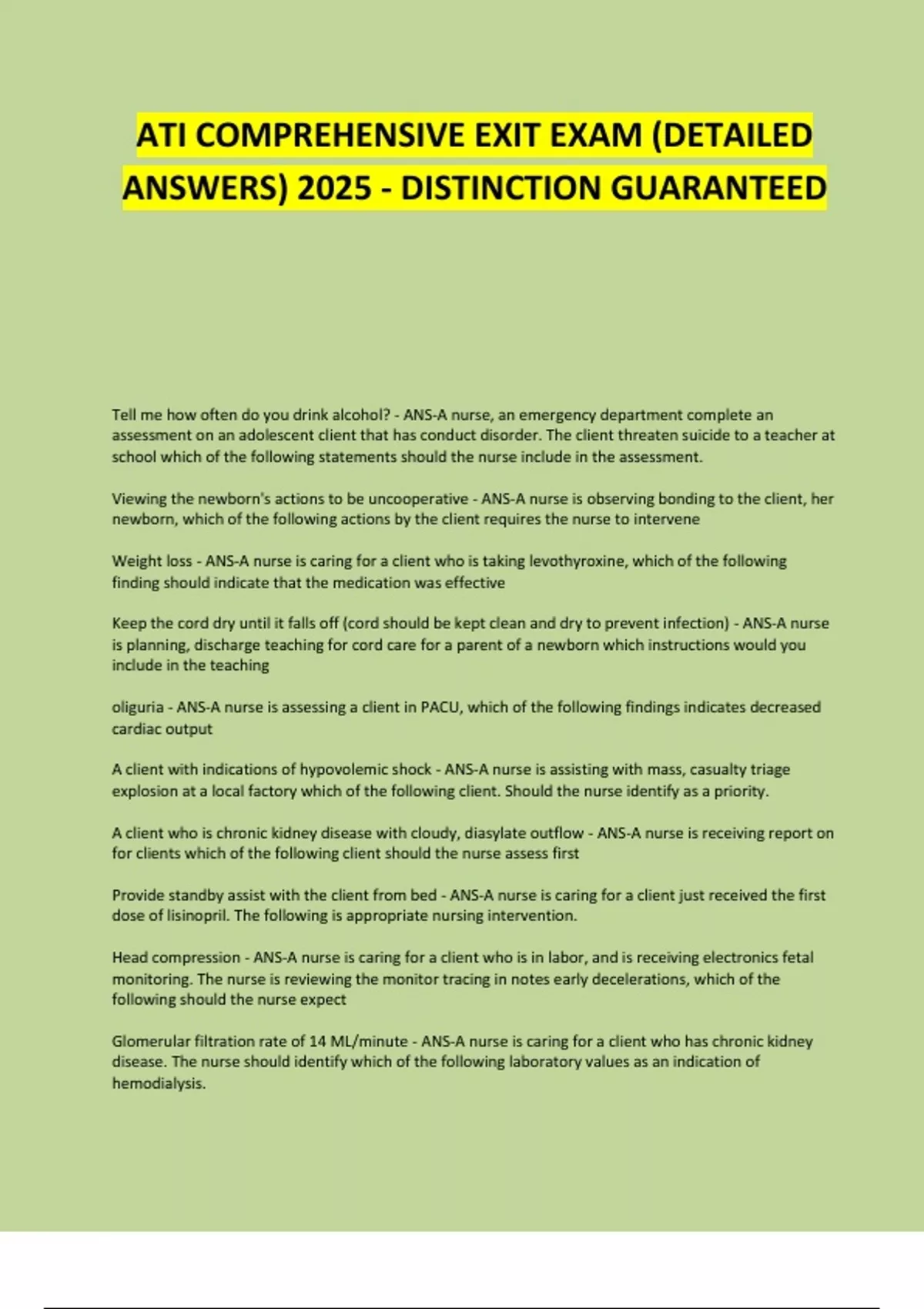 ATI COMPREHENSIVE EXIT EXAM (DETAILED ANSWERS) 2025 - DISTINCTION ...