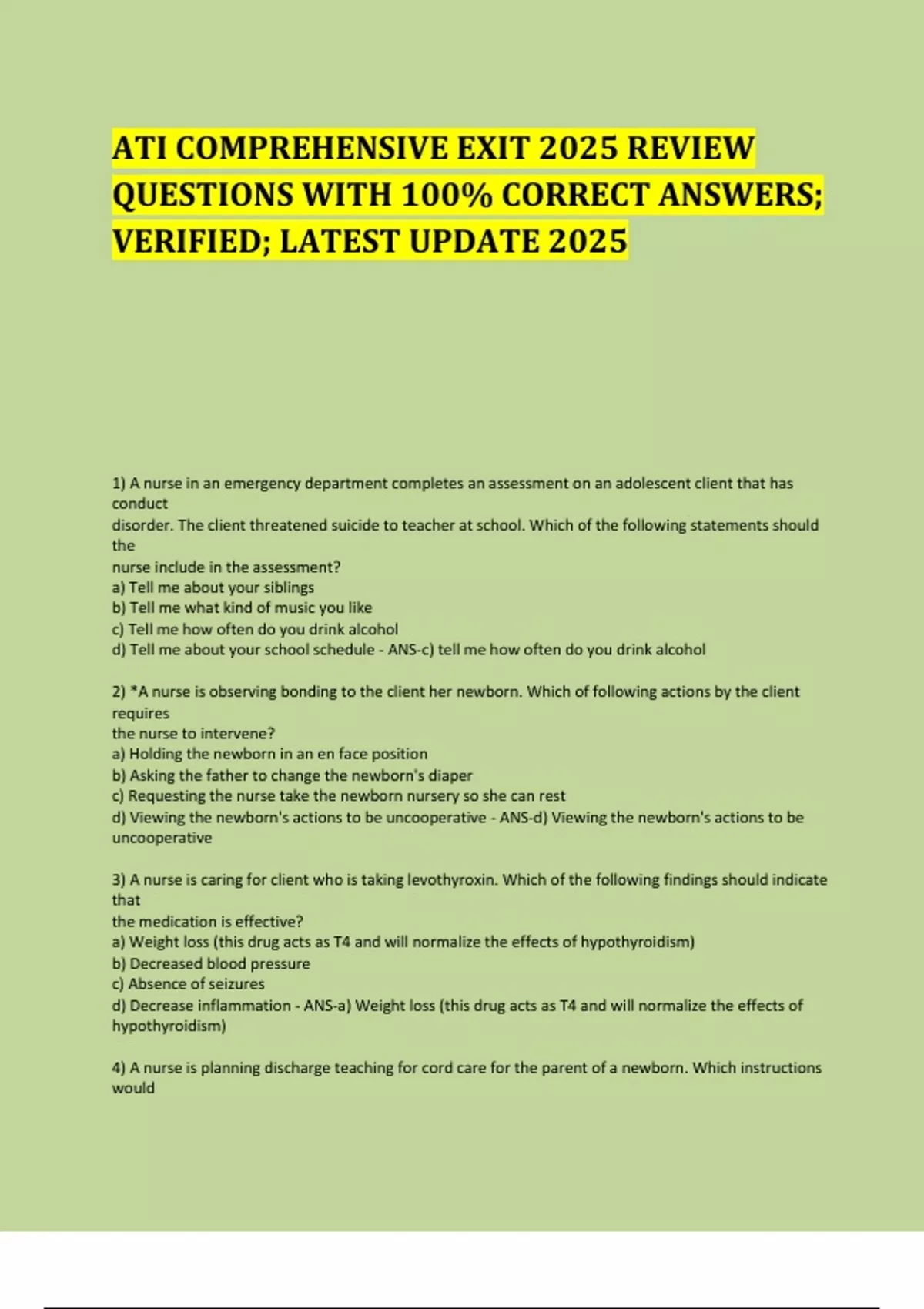 ATI COMPREHENSIVE EXIT 2025 REVIEW QUESTIONS WITH 100% CORRECT ANSWERS ...