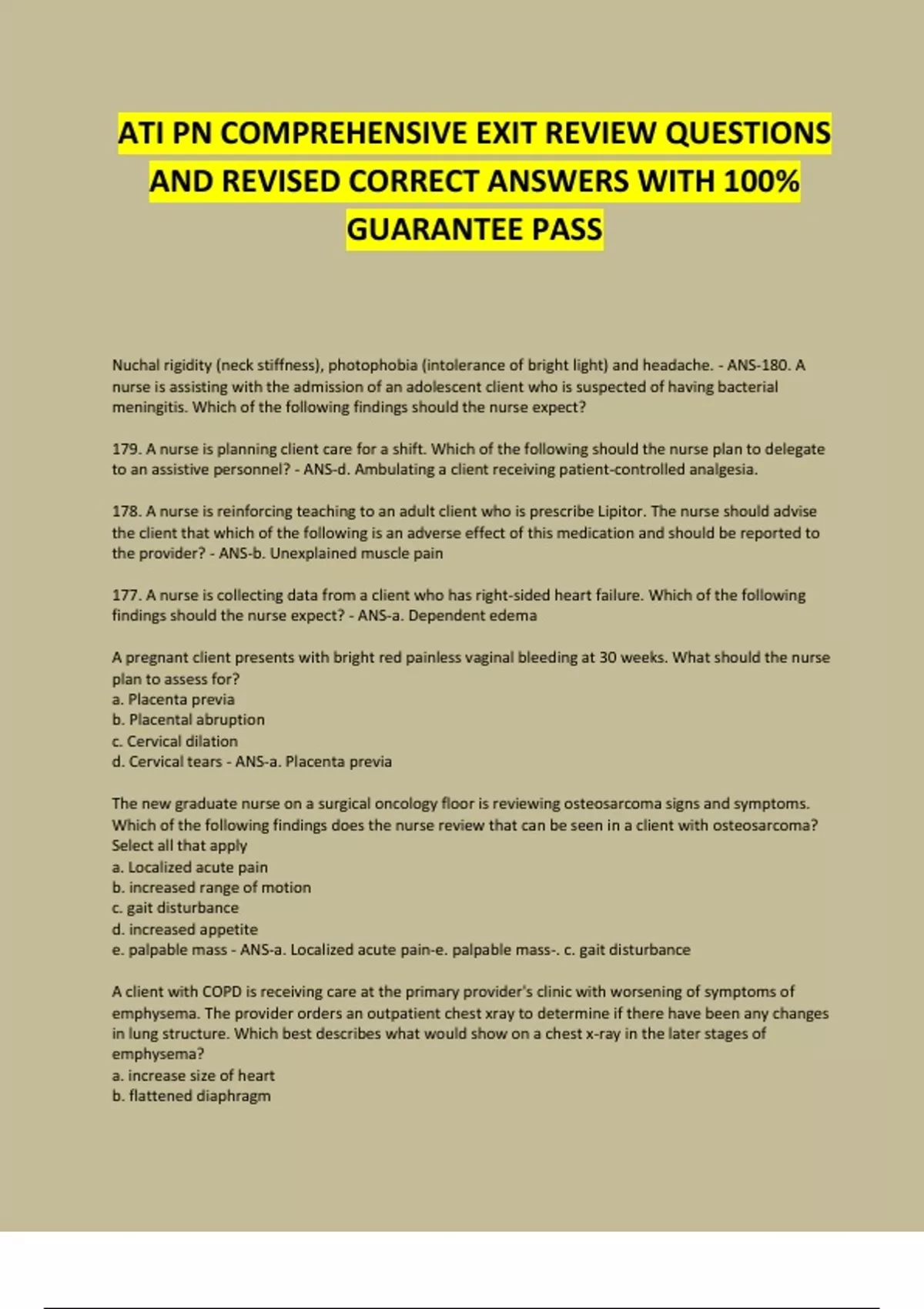 ATI PN COMPREHENSIVE EXIT REVIEW QUESTIONS AND REVISED CORRECT ANSWERS ...