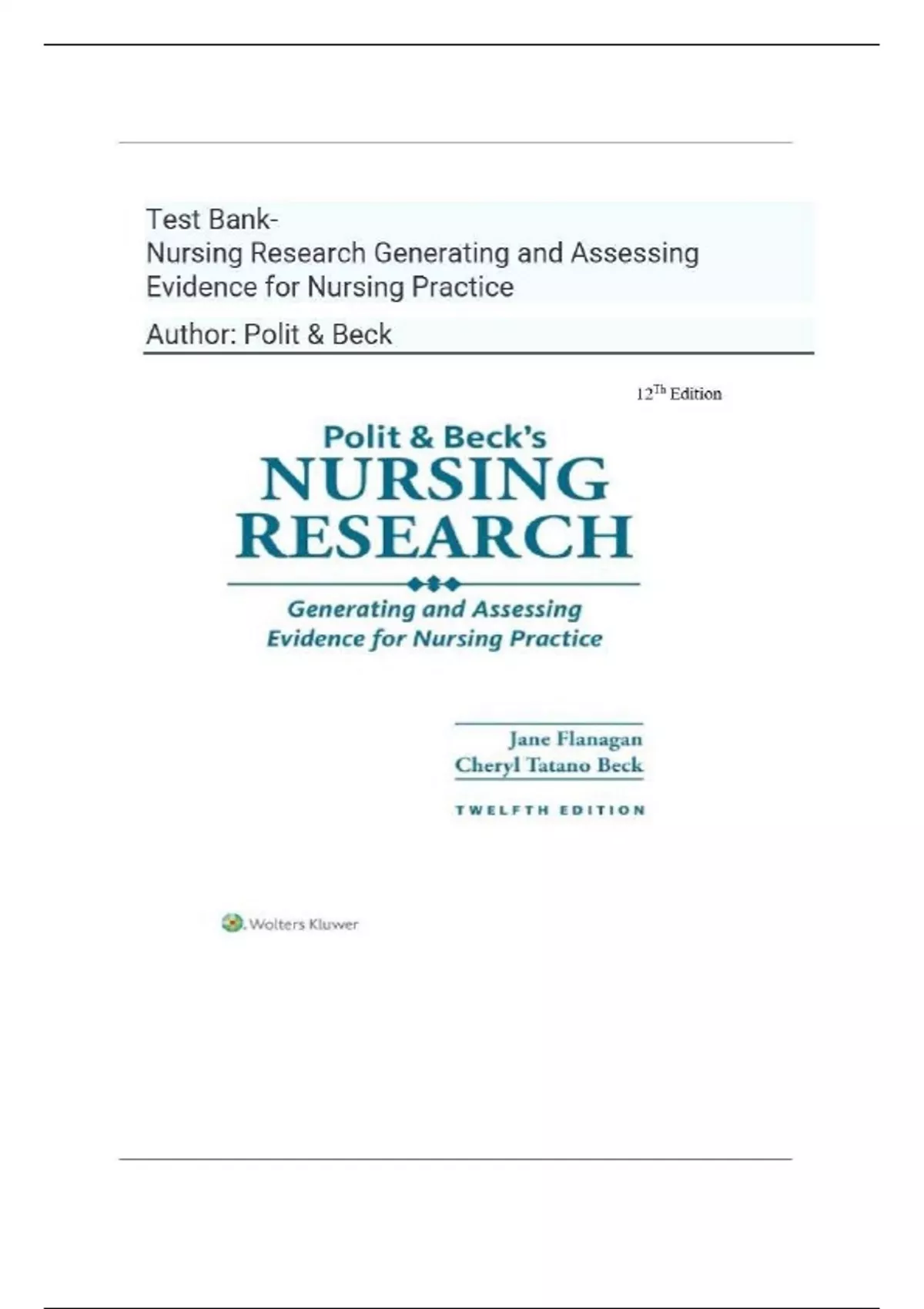 Test Bank- Polit & Beck's Nursing Research Generating and Assessing ...