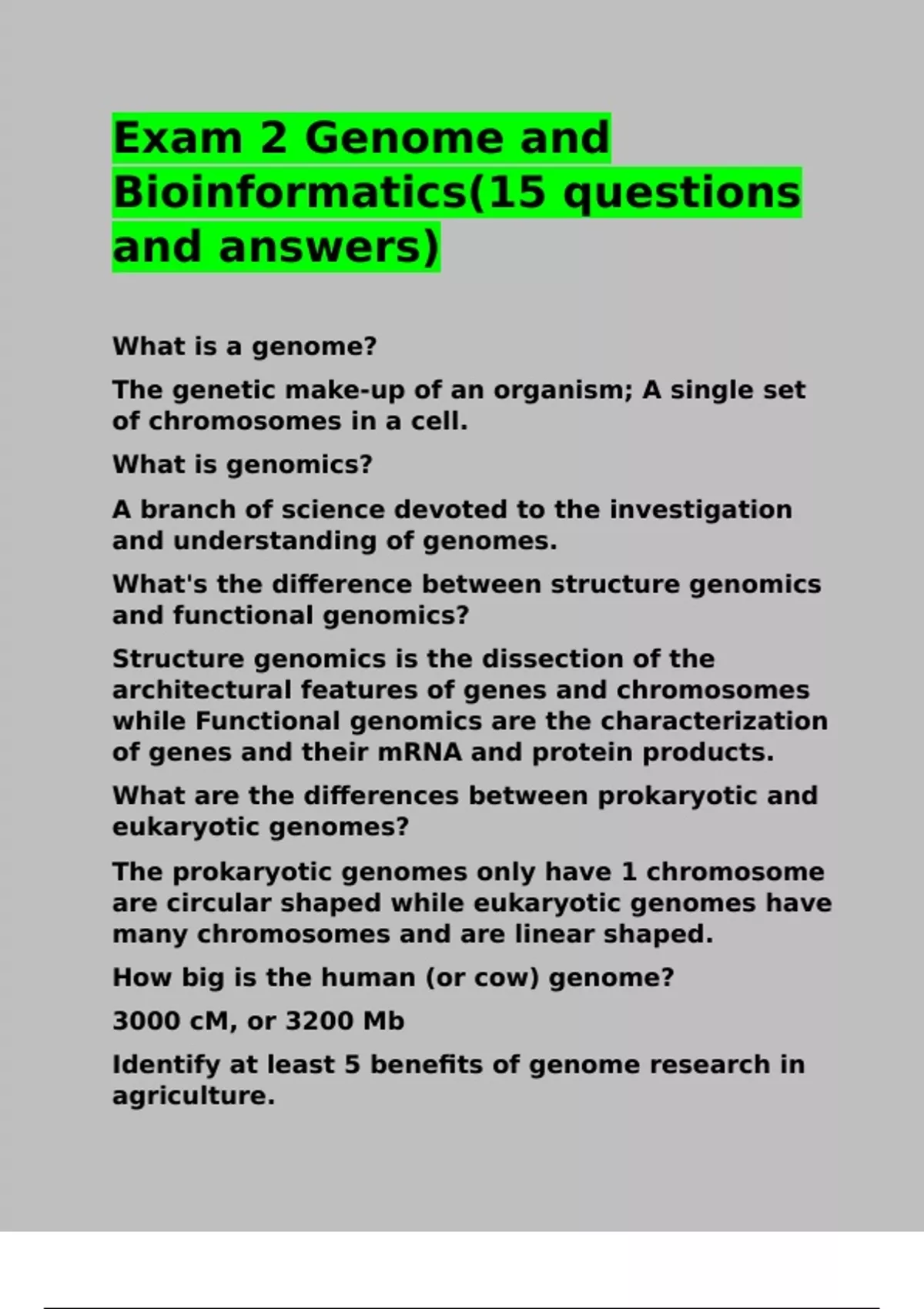 Exam 2 Genome and Bioinformatics(15 questions and answers) - BIOL 6150 ...