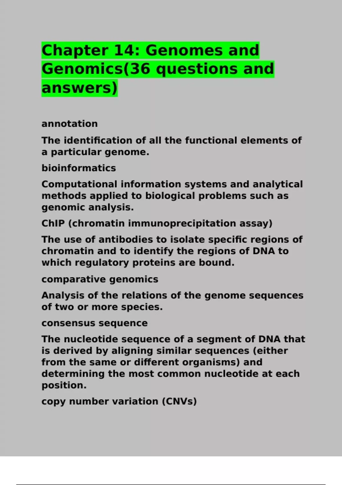 Chapter 14 Genomes and Genomics(36 questions and answers) - BIOL 6150 ...