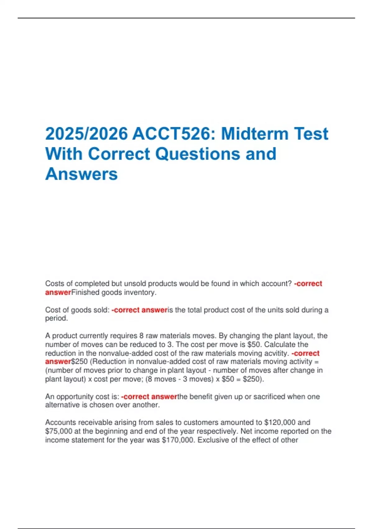 2025/2026 ACCT526: Midterm Test With Correct Questions and Answers ...