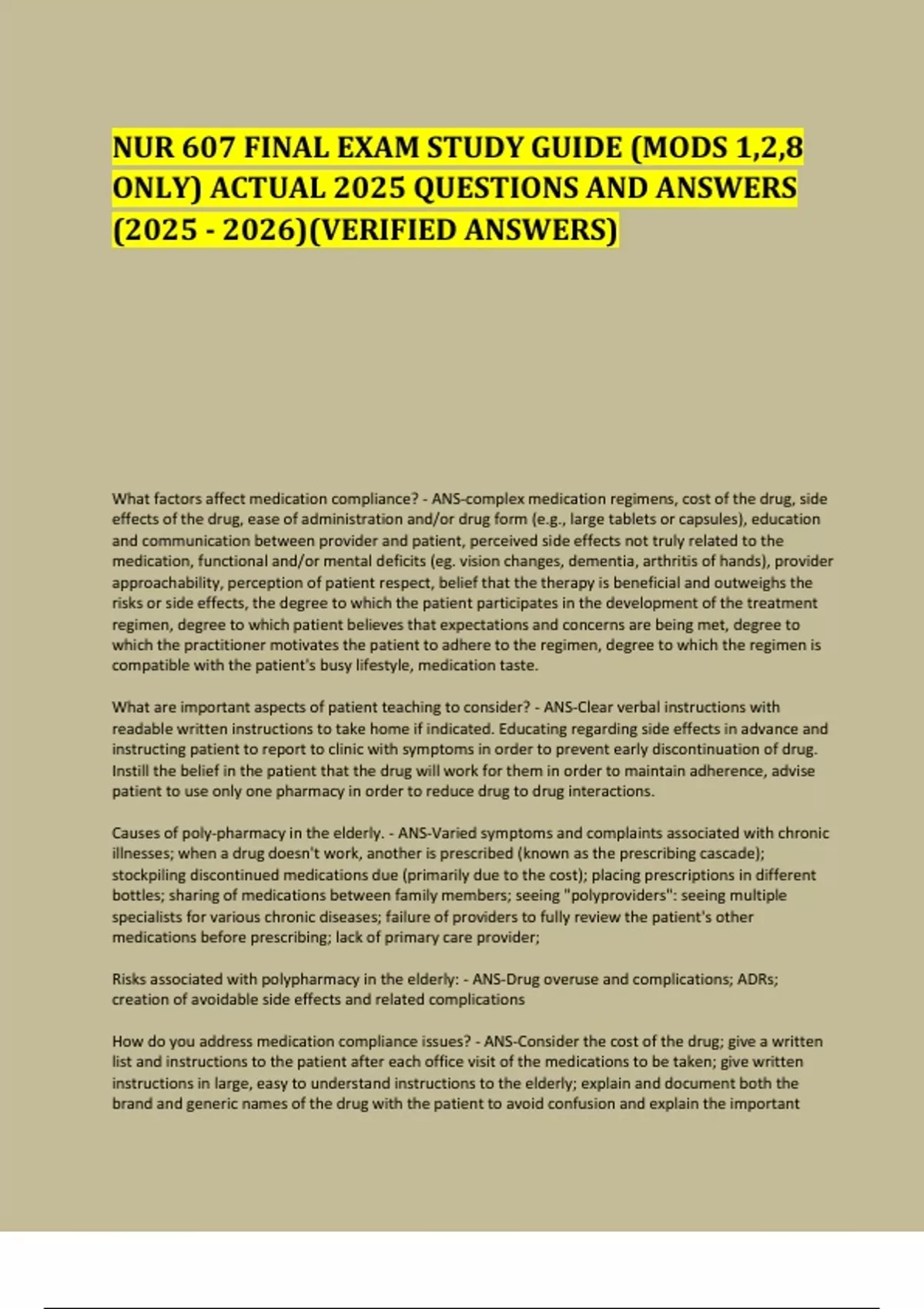 NUR 607 FINAL EXAM STUDY GUIDE (MODS 1,2,8 ONLY) ACTUAL 2025 QUESTIONS ...