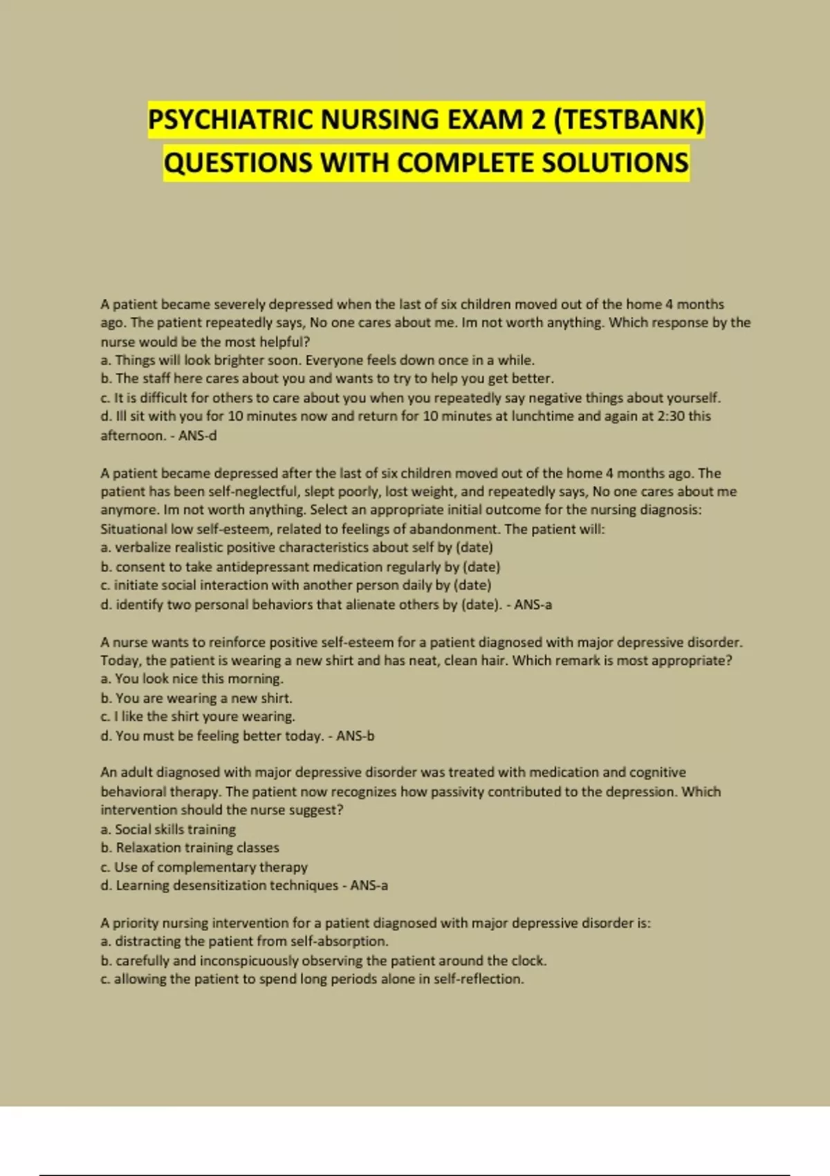 Psychiatric Nursing Exam Package – Complete Study Notes, Practice ...