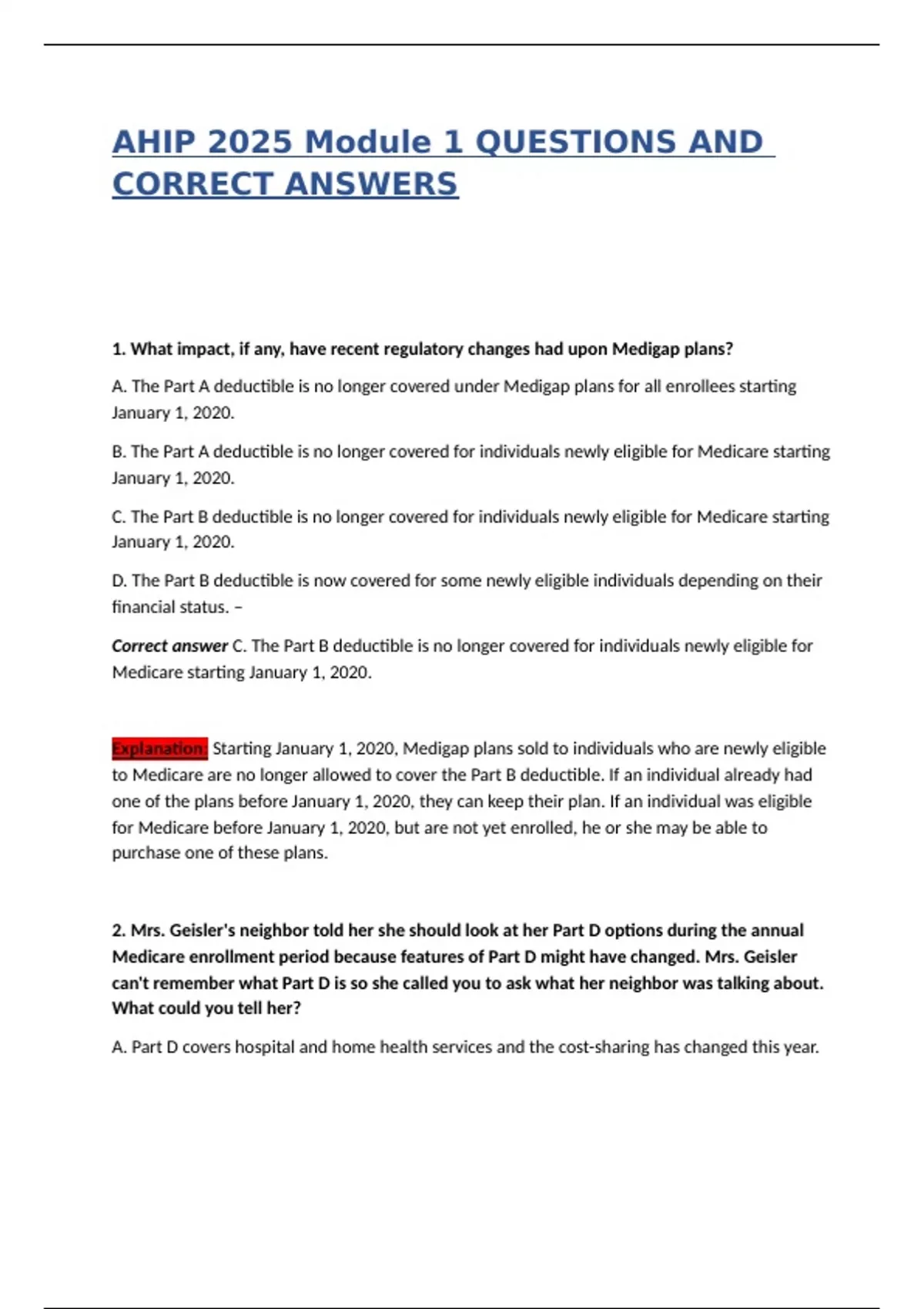 AHIP 2025 Module 1 QUESTIONS AND CORRECT ANSWERS - Ahip - Stuvia US