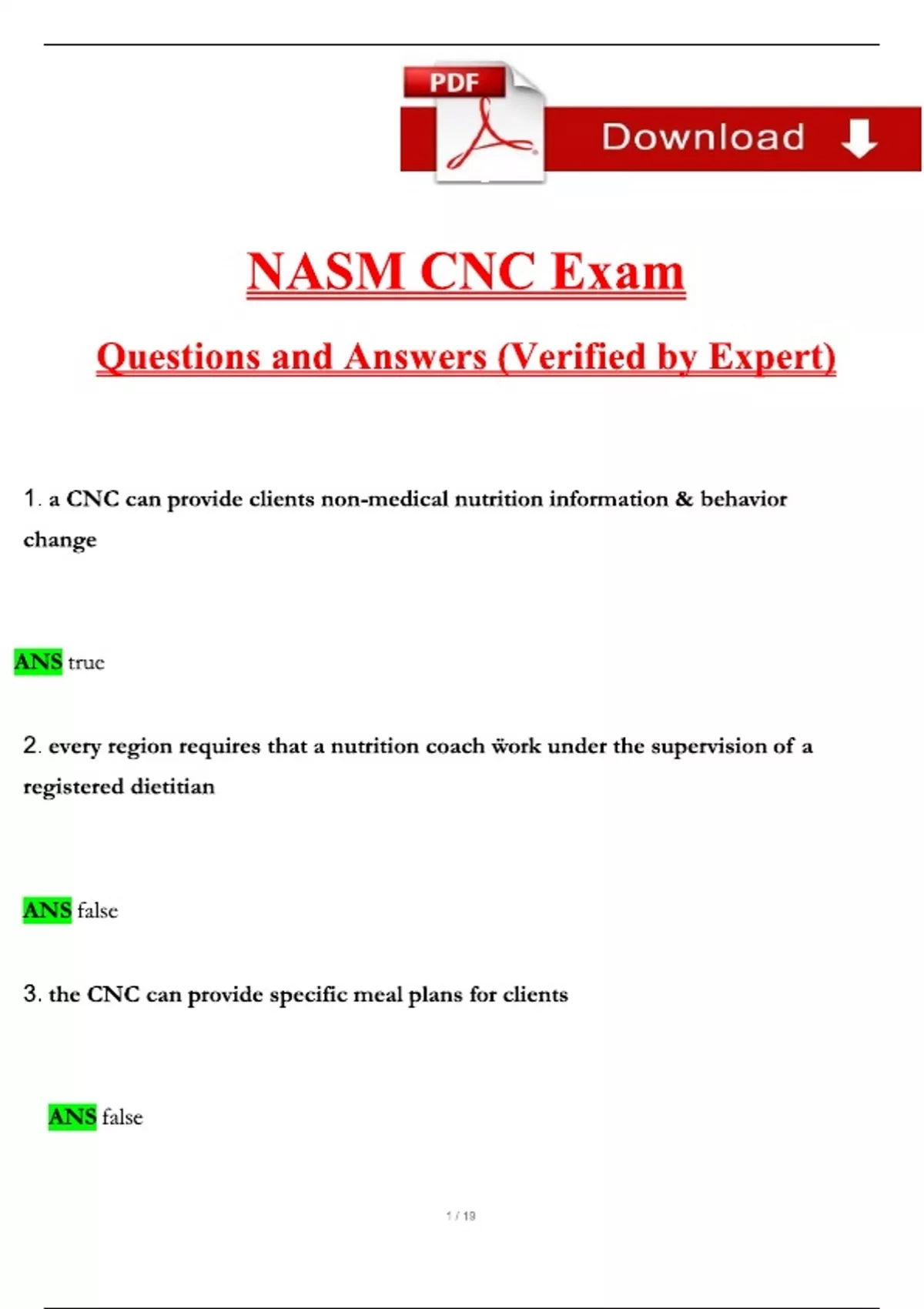 (2025 / 2026) Study Bundle NASM CNC Exam Qs and Ans with Explanation ...