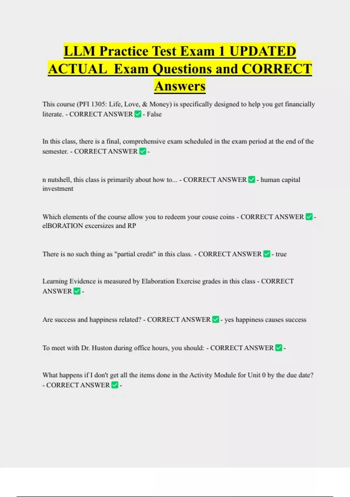 LLM Practice Test Exam 1 UPDATED ACTUAL Exam Questions and CORRECT ...